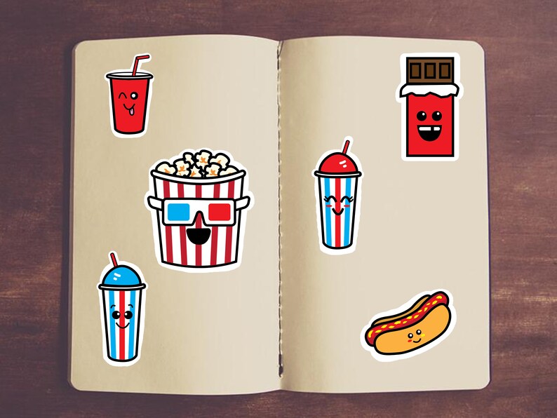 Movie Theater Snacks Themed Sticker Sheet. Cartoon Food - Etsy