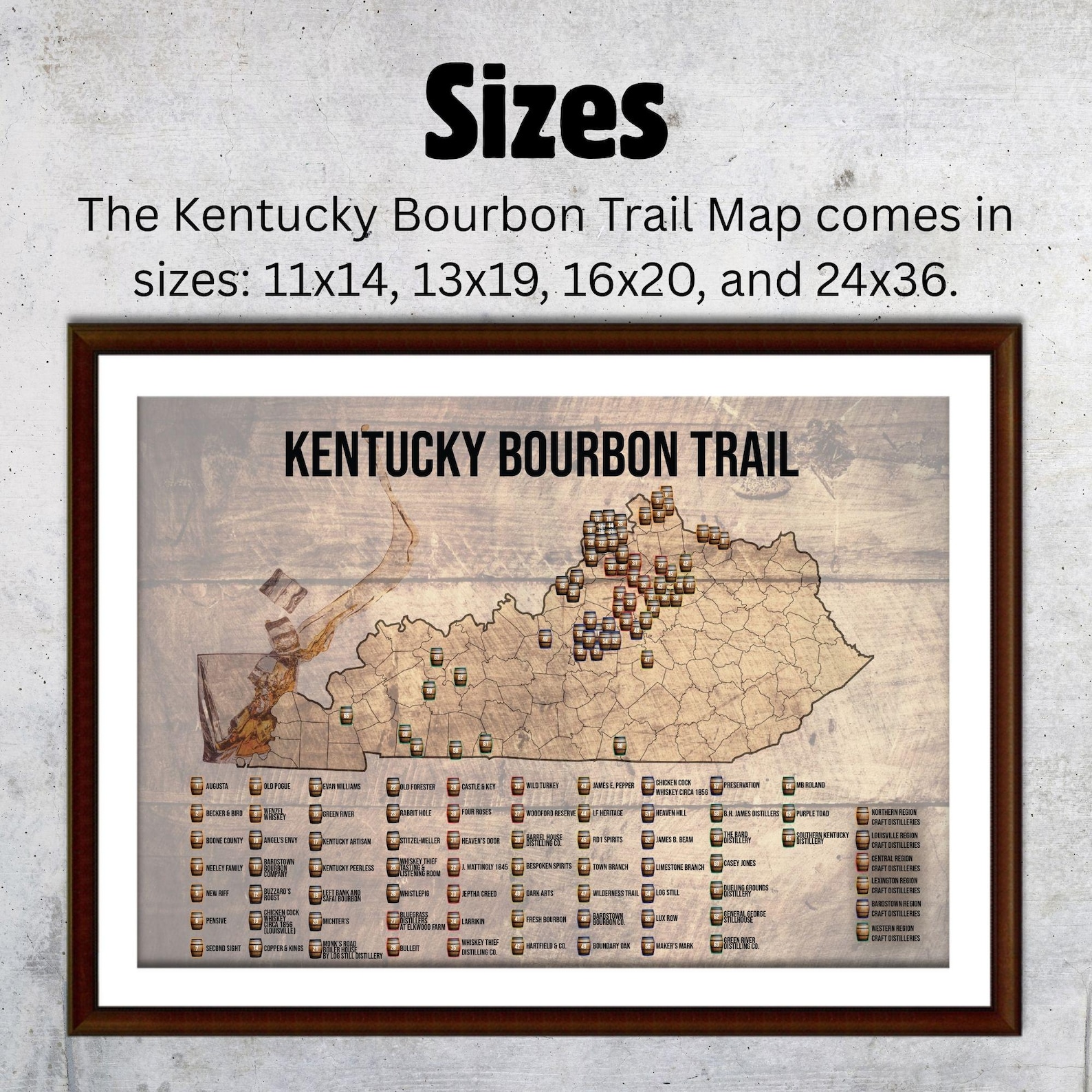 Kentucky Bourbon Distilleries Map Push Pin Map Bourbon Trail Wall Art ...