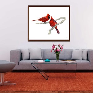Two Male Cardinals Watercolor Art Print, Pair of Northern Cardinals ...