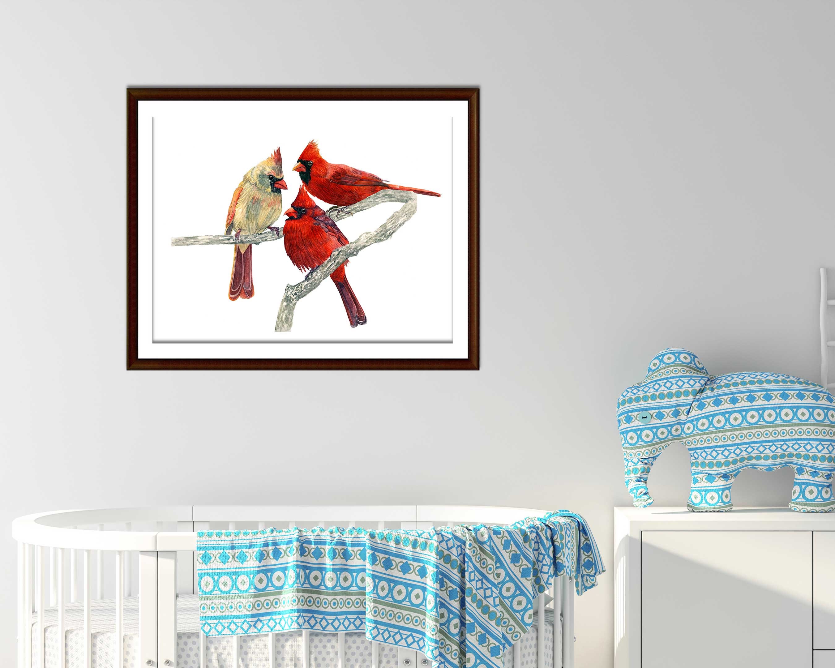 Three Cardinal Birds Realistic Watercolor Art Print. Male Cardinals and ...