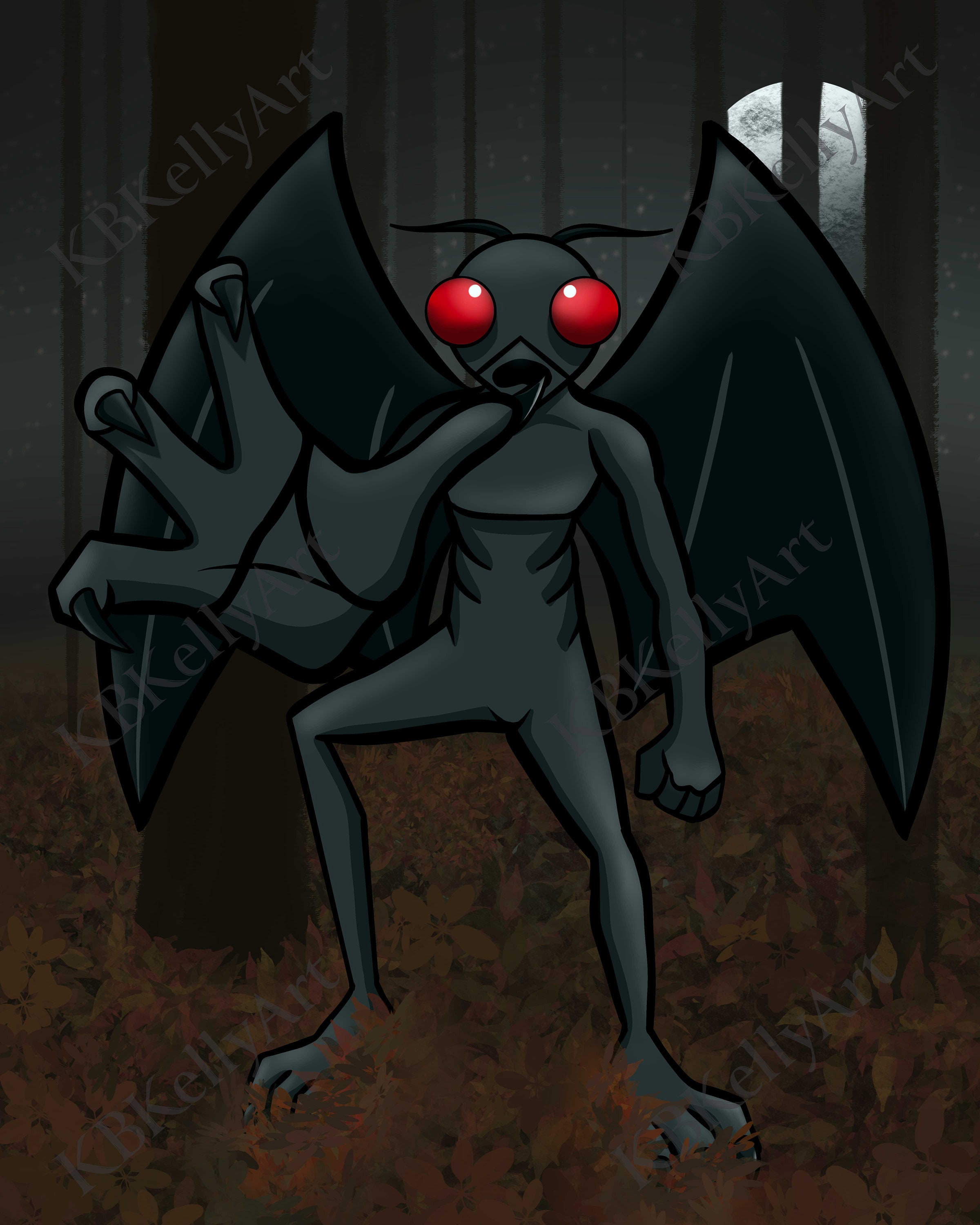 Mothman Art Print Digital Painting Cryptid Wall Art Cryptozoology Paranormal Myths Monsters ...