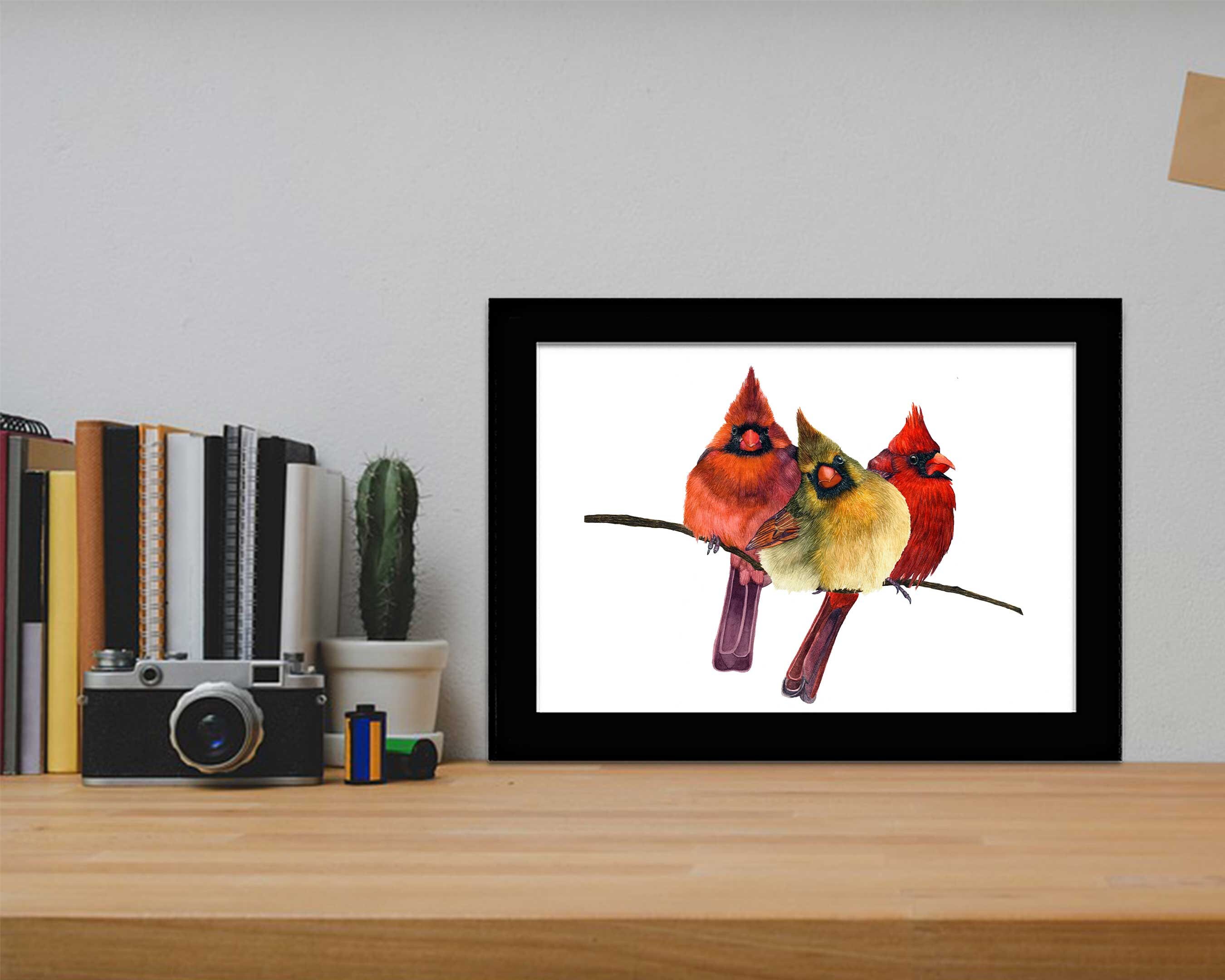 Cardinals Watercolor Art Print Three Cardinals on Branch Cardinal ...