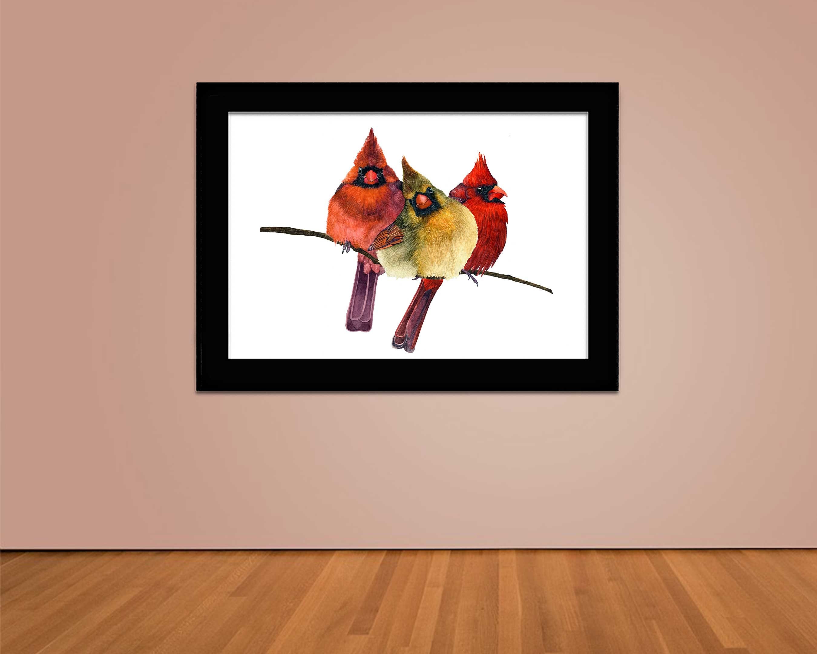 Cardinals Watercolor Art Print Three Cardinals on Branch Cardinal ...
