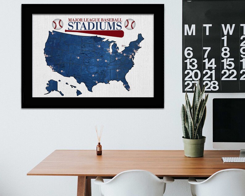 Major League Baseball Stadium Map MLB Push Pin Map Ballpark Stadium ...