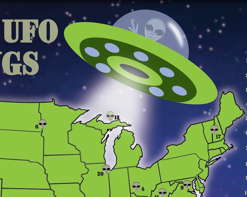 UFO Sightings Map Historic Reports UFO Alien Art Flying Saucer Cryptid ...