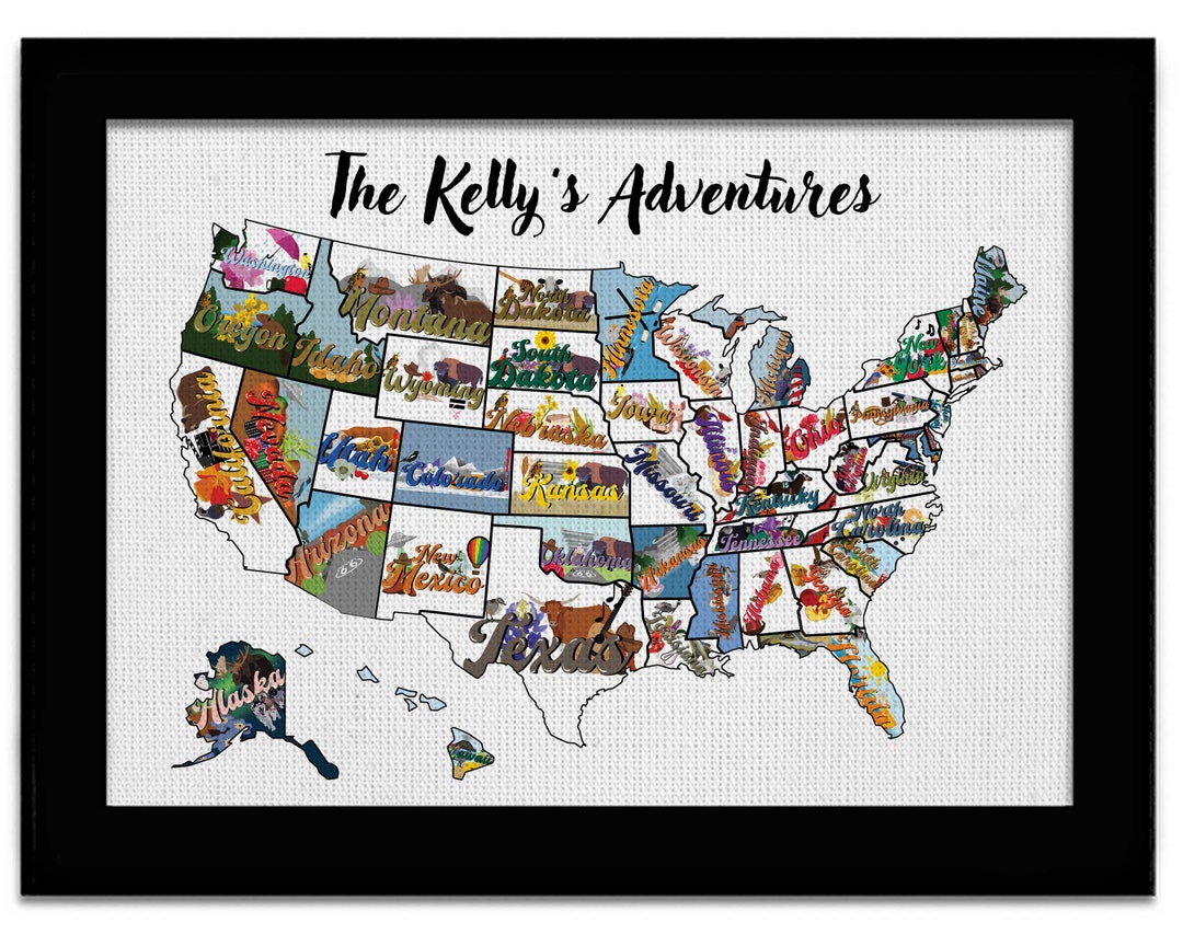 State Push Pin USA Map Personalized Canvas Travel Gift United States ...
