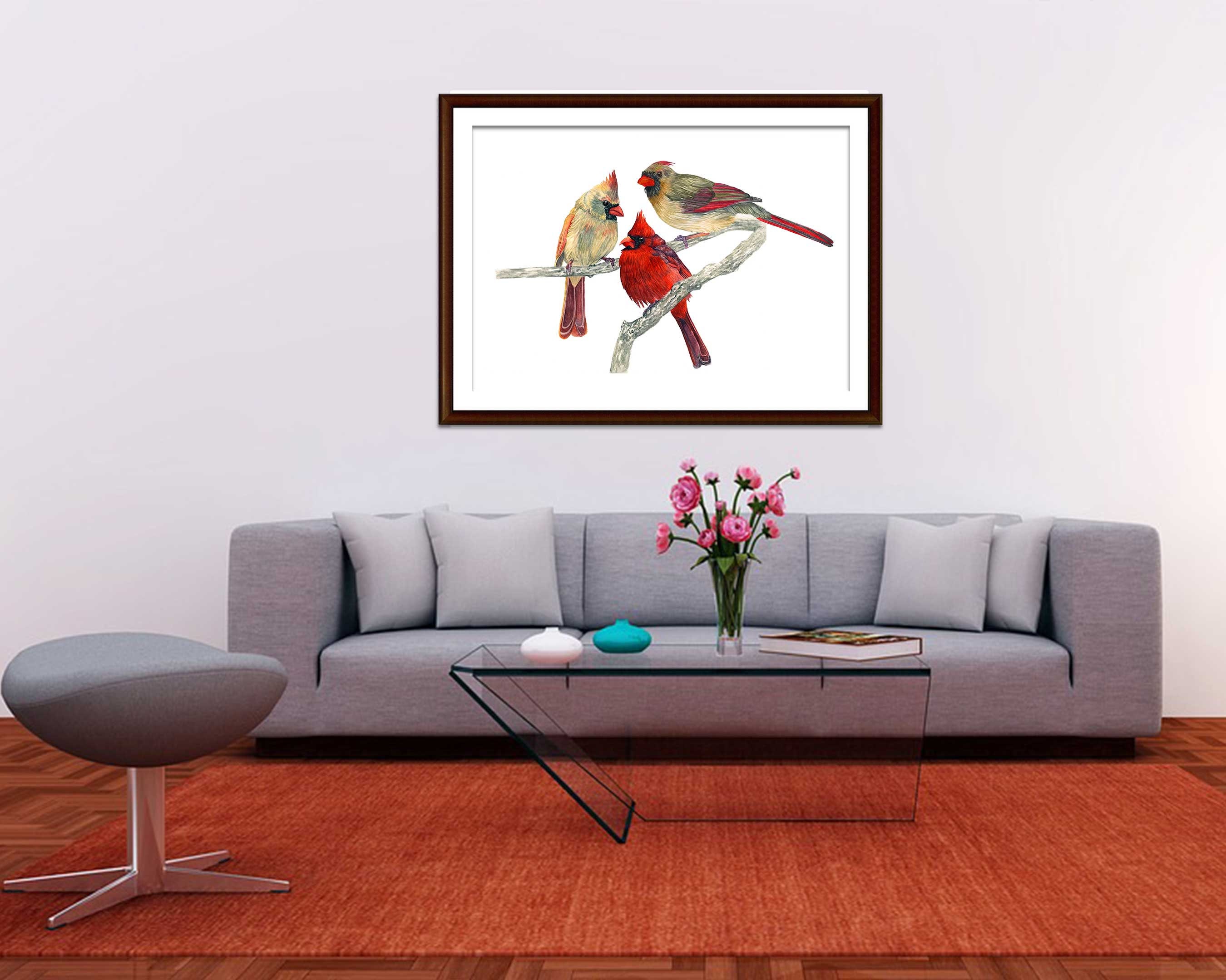Three Cardinal Birds Watercolor Art Print, Memorial, Thinking of You ...