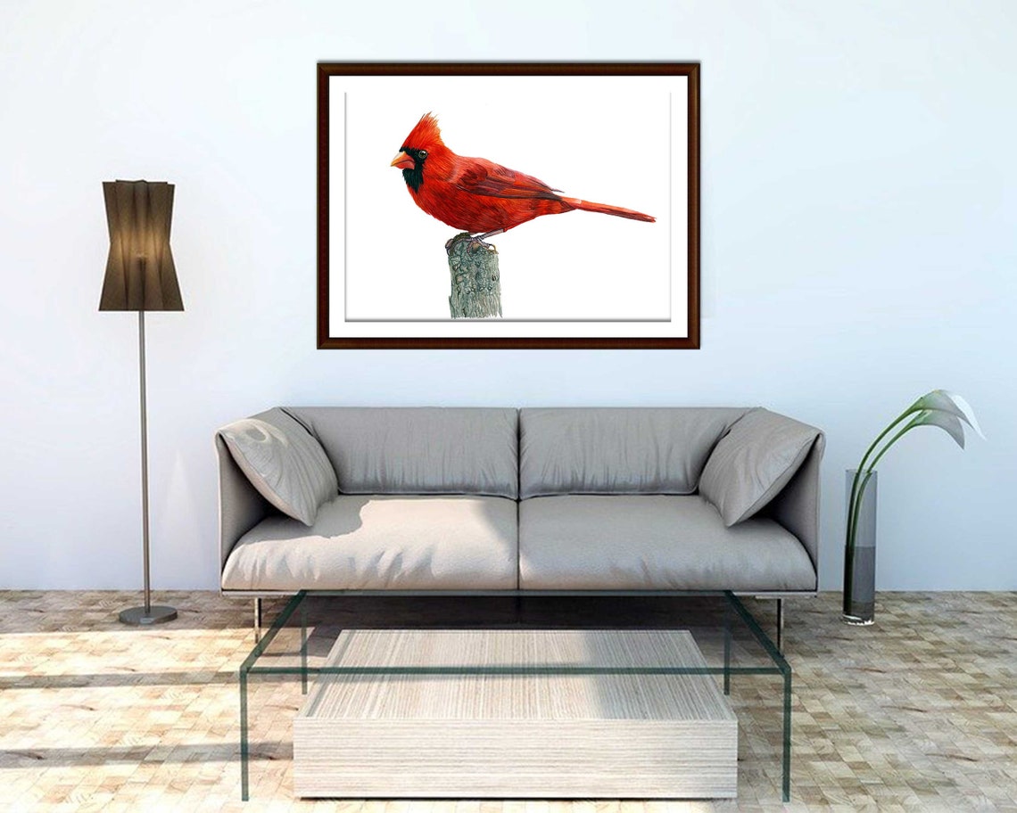 Male Cardinal Bird Watercolor Art Print, Red Cardinal Painting ...