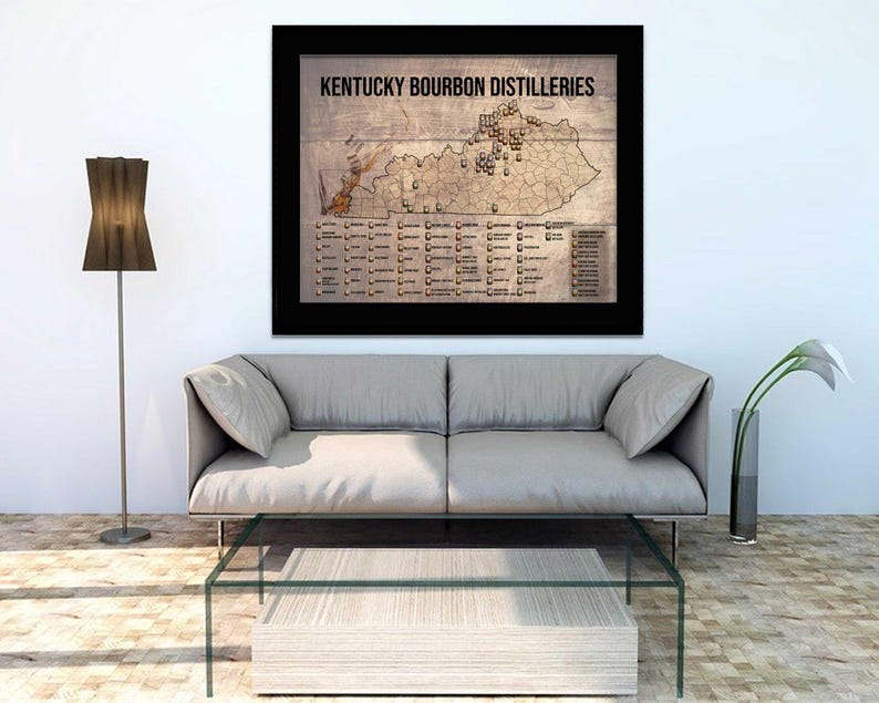 Kentucky Bourbon Distilleries Map Push Pin Map Bourbon Trail Wall Art ...