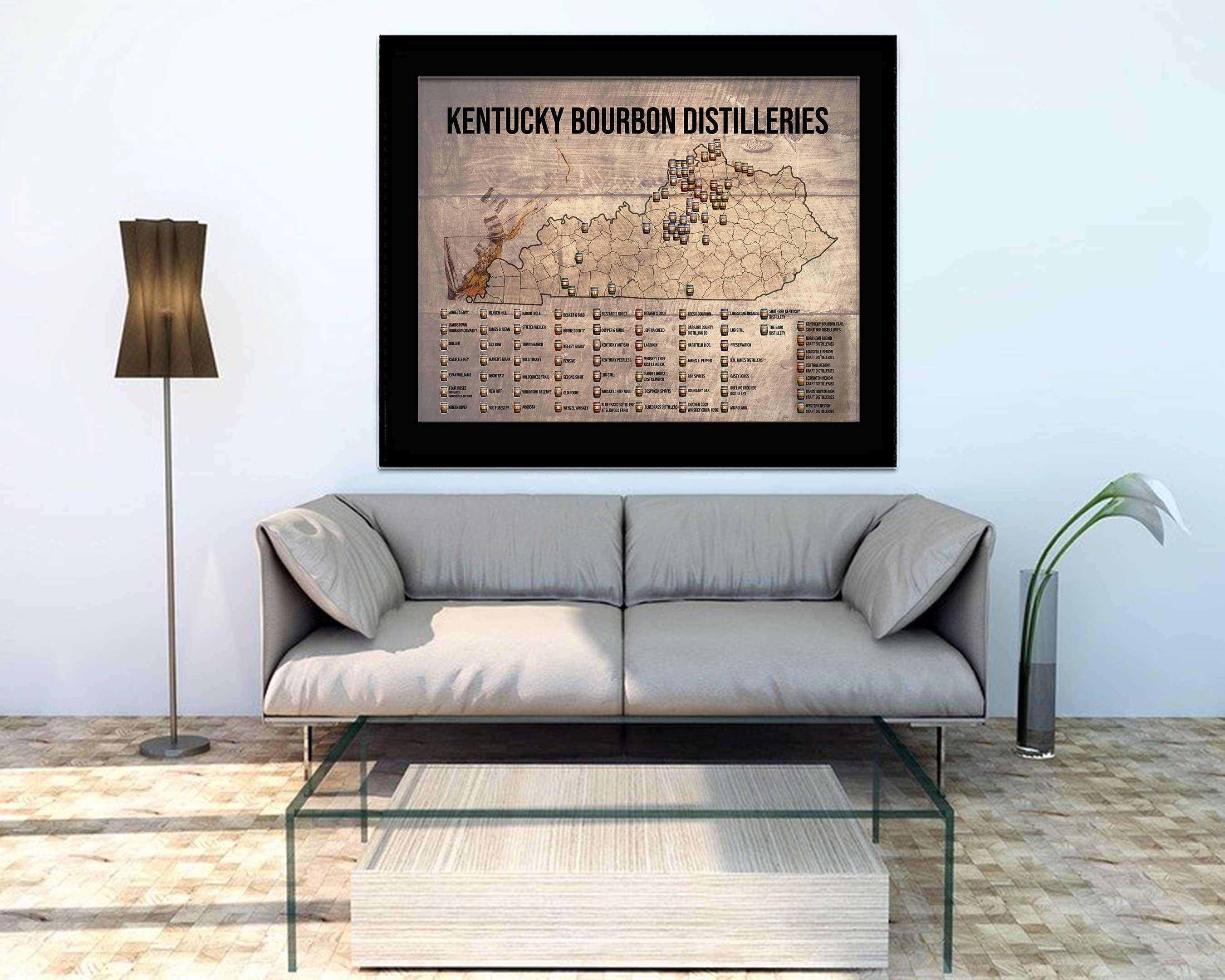 Kentucky Bourbon Distilleries Map Push Pin Map Bourbon Trail Wall Art ...