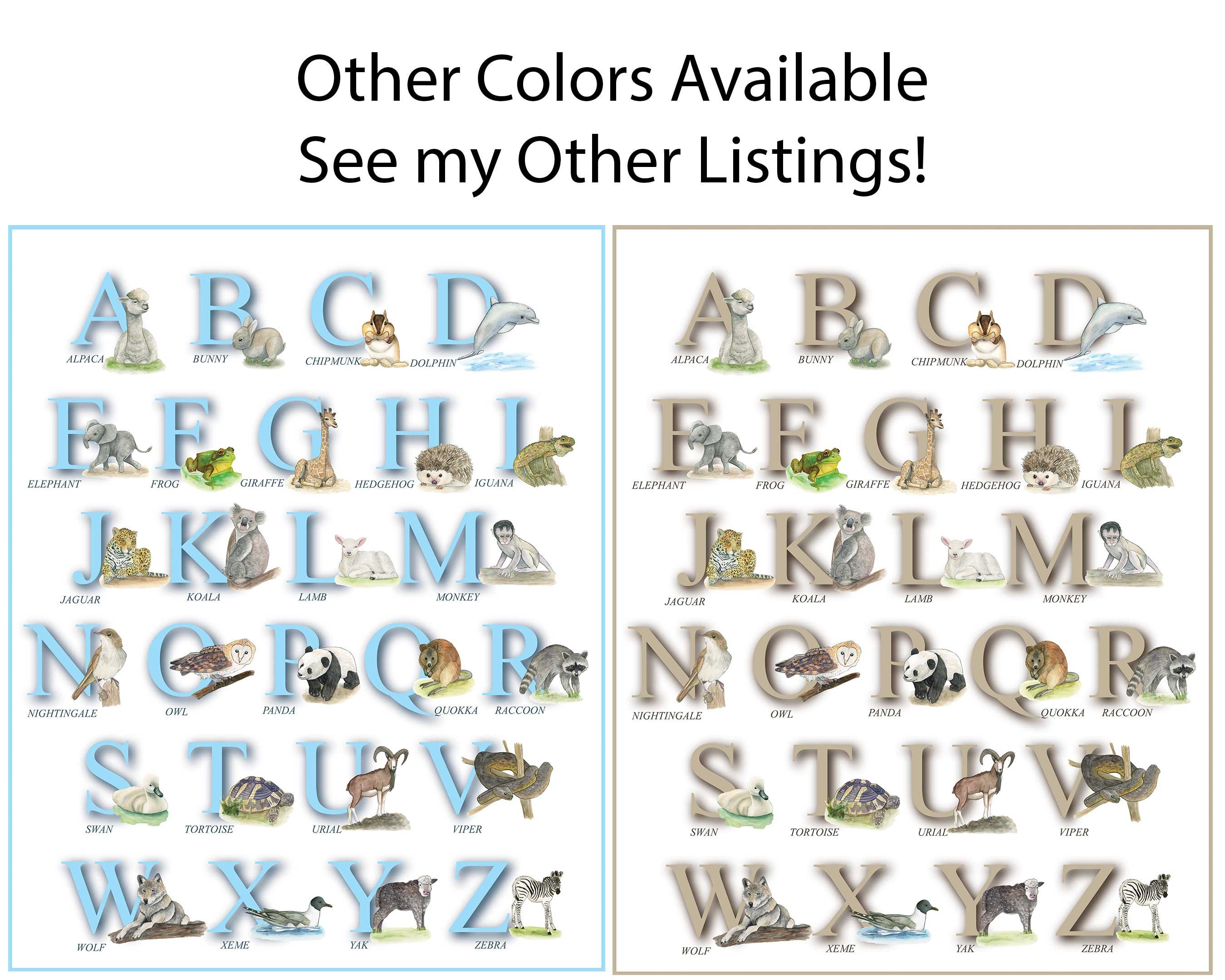Watercolor Animal Alphabet Poster, Baby Animal Alphabet Print, Nursery ...
