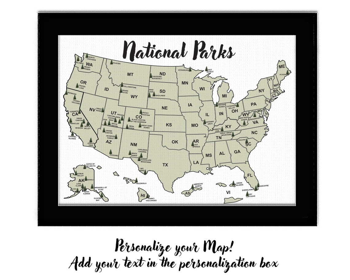 National Parks Travel Map Custom Push Pin Map USA Travel Map Gift for ...