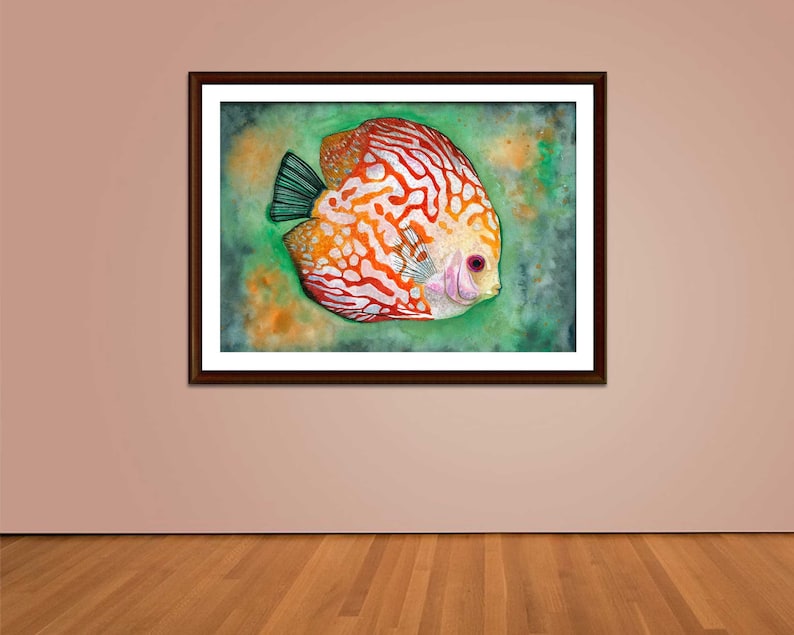 Discus Fish Watercolor Art Print Fish Painting Ocean Fish - Etsy