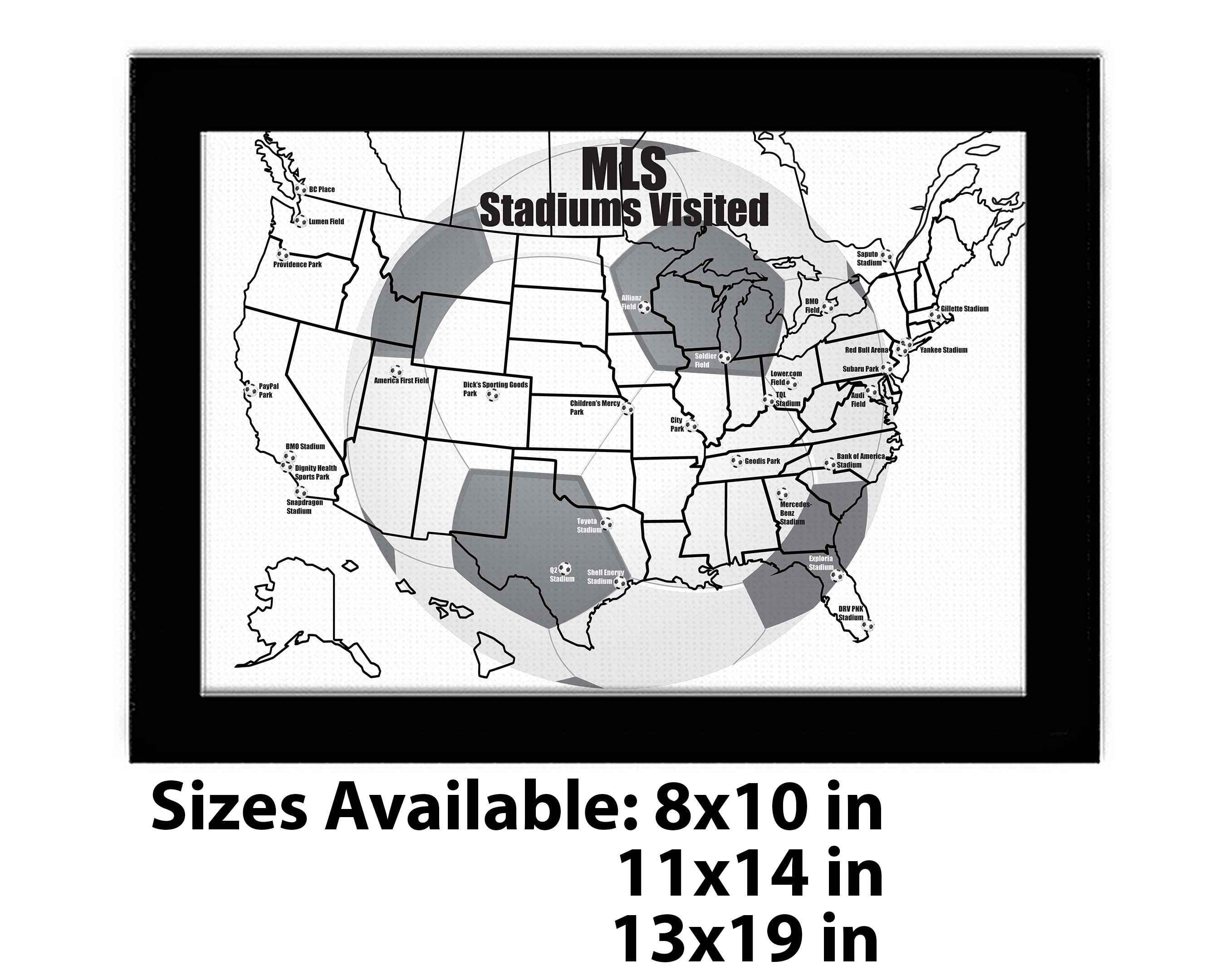 MLS Soccer Stadiums Map Pro Soccer Push Pin Map Stadium - Etsy