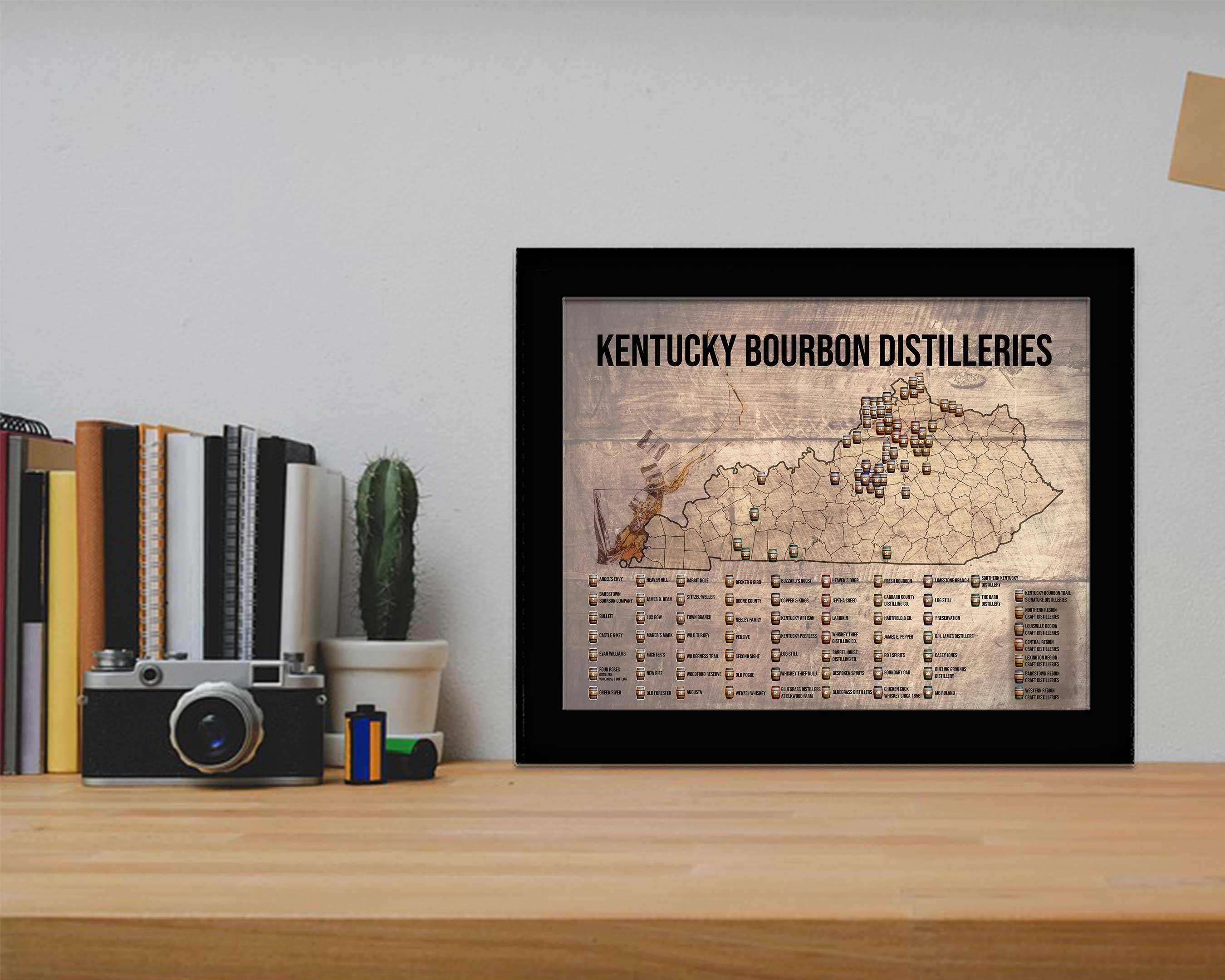 Kentucky Bourbon Distilleries Map Push Pin Map Bourbon Trail Wall Art ...
