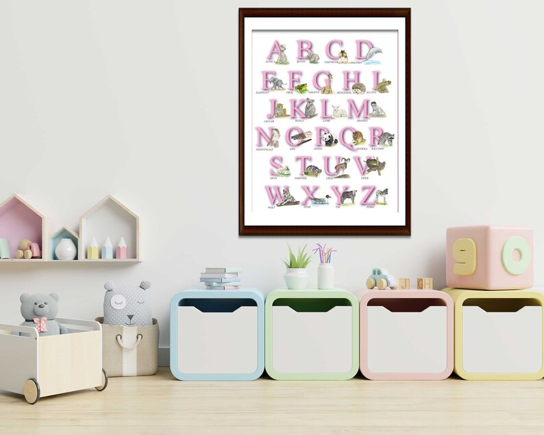 Watercolor Animal Alphabet Poster, Baby Animal Alphabet Print, Nursery ...
