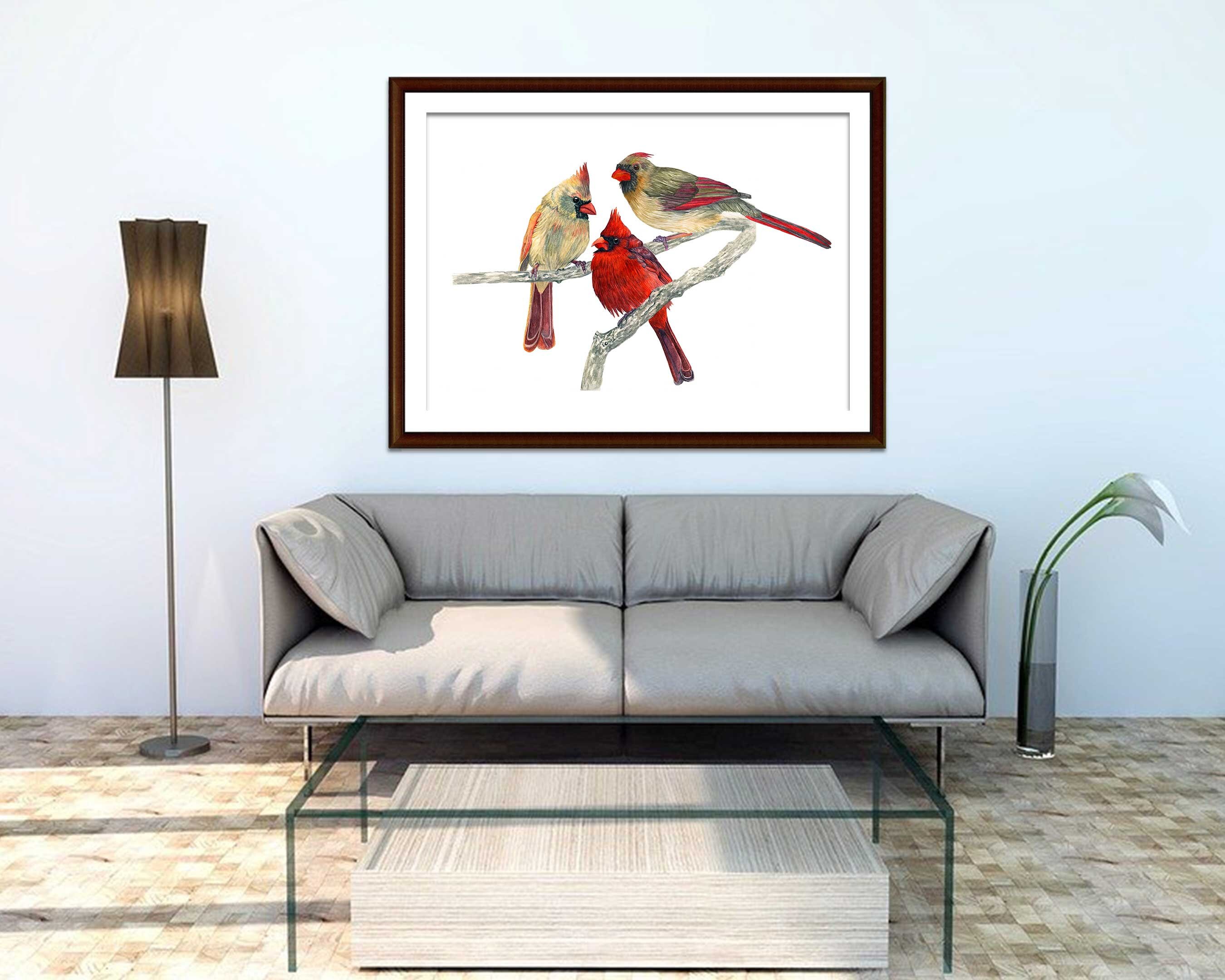 Three Cardinal Birds Watercolor Art Print, Memorial, Thinking of You ...