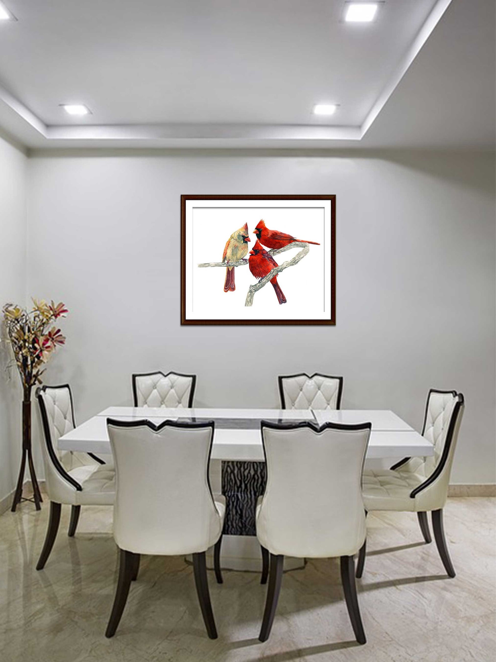 Three Cardinal Birds Realistic Watercolor Art Print. Male Cardinals and ...