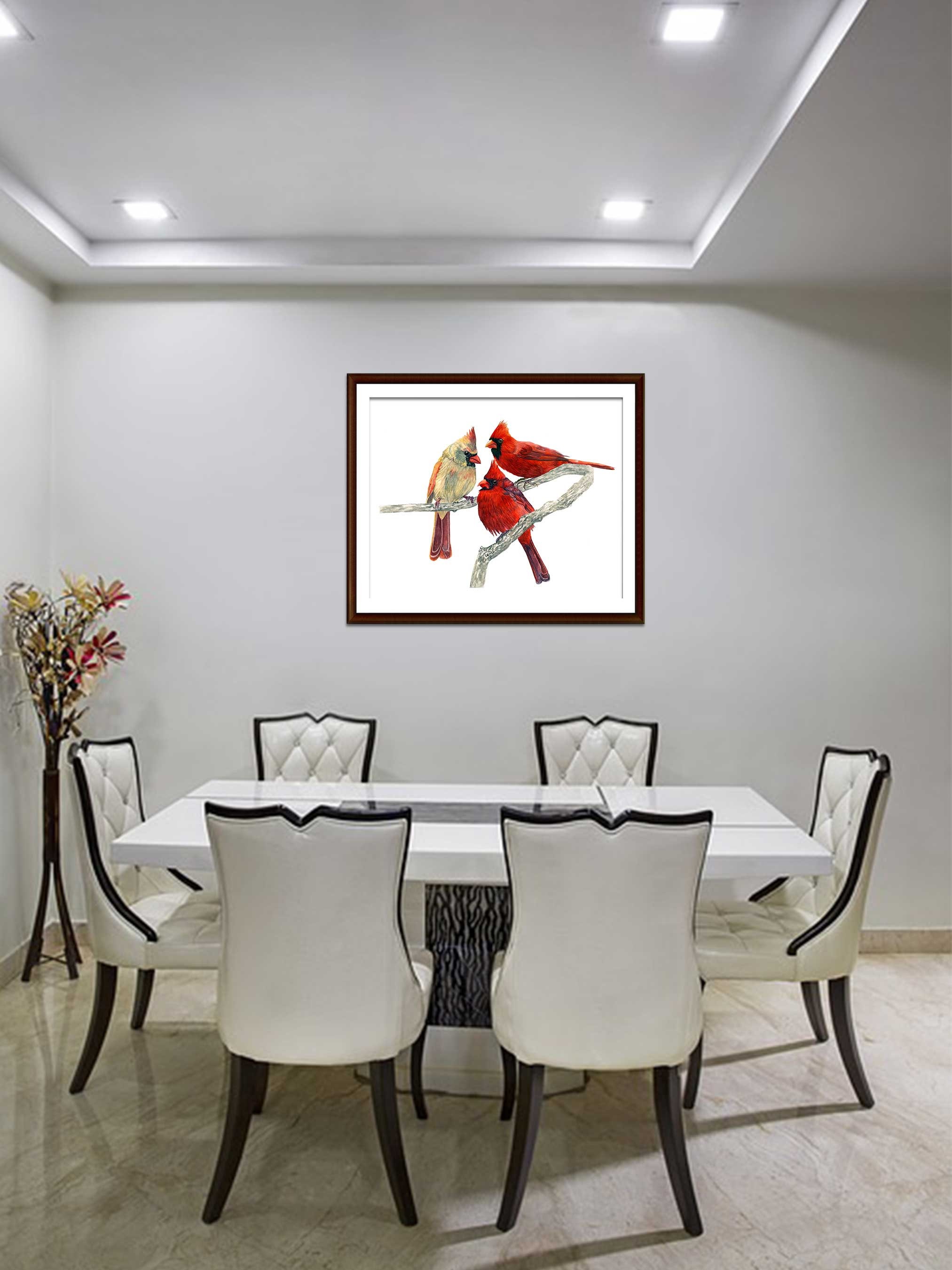 Three Cardinal Birds Realistic Watercolor Art Print. Male Cardinals and ...