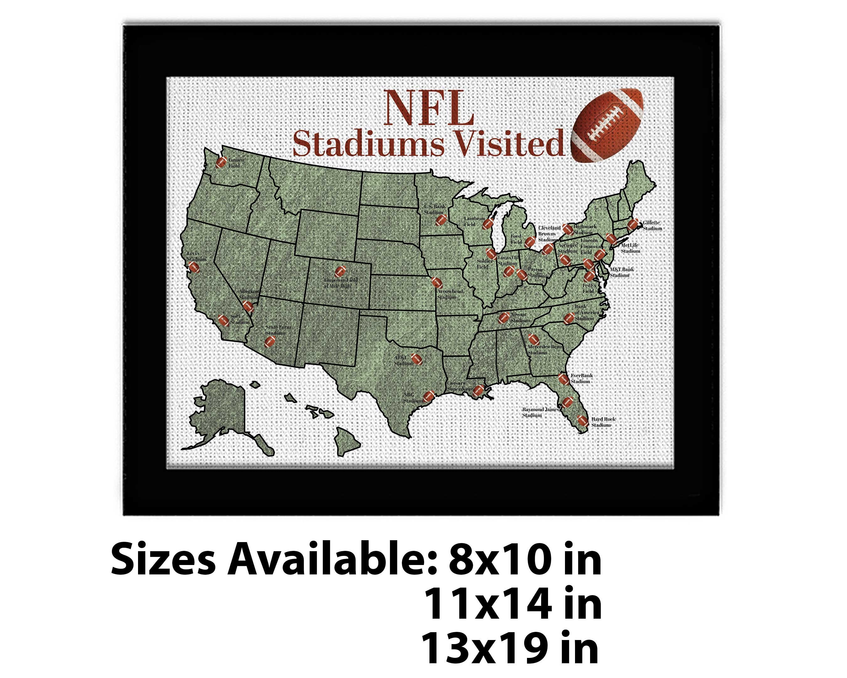 Pro Football Stadium Push Pin Map NFL Football Stadium Bucket List ...