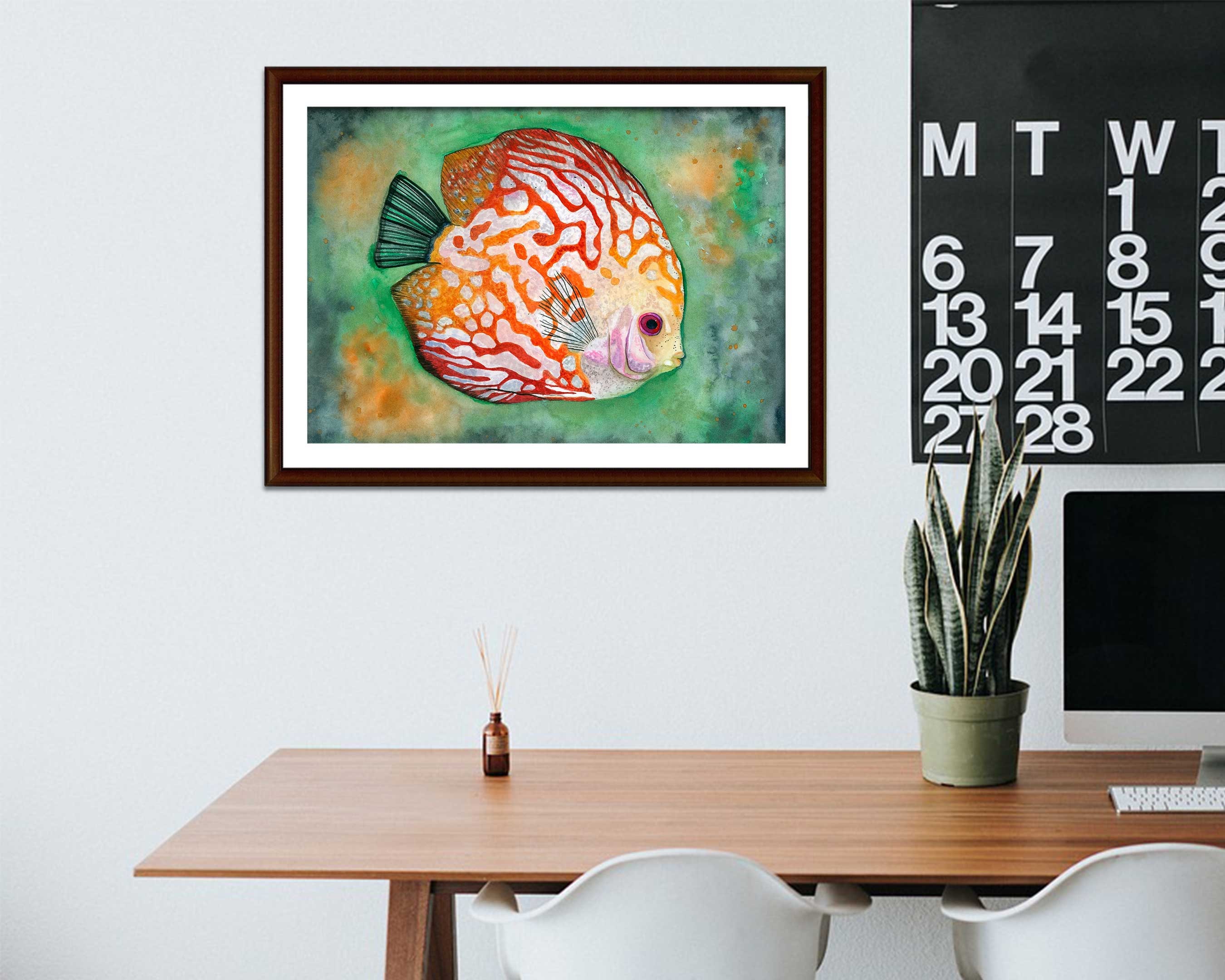 Discus Fish Watercolor Art Print, Fish Painting, Ocean Fish Art Print ...