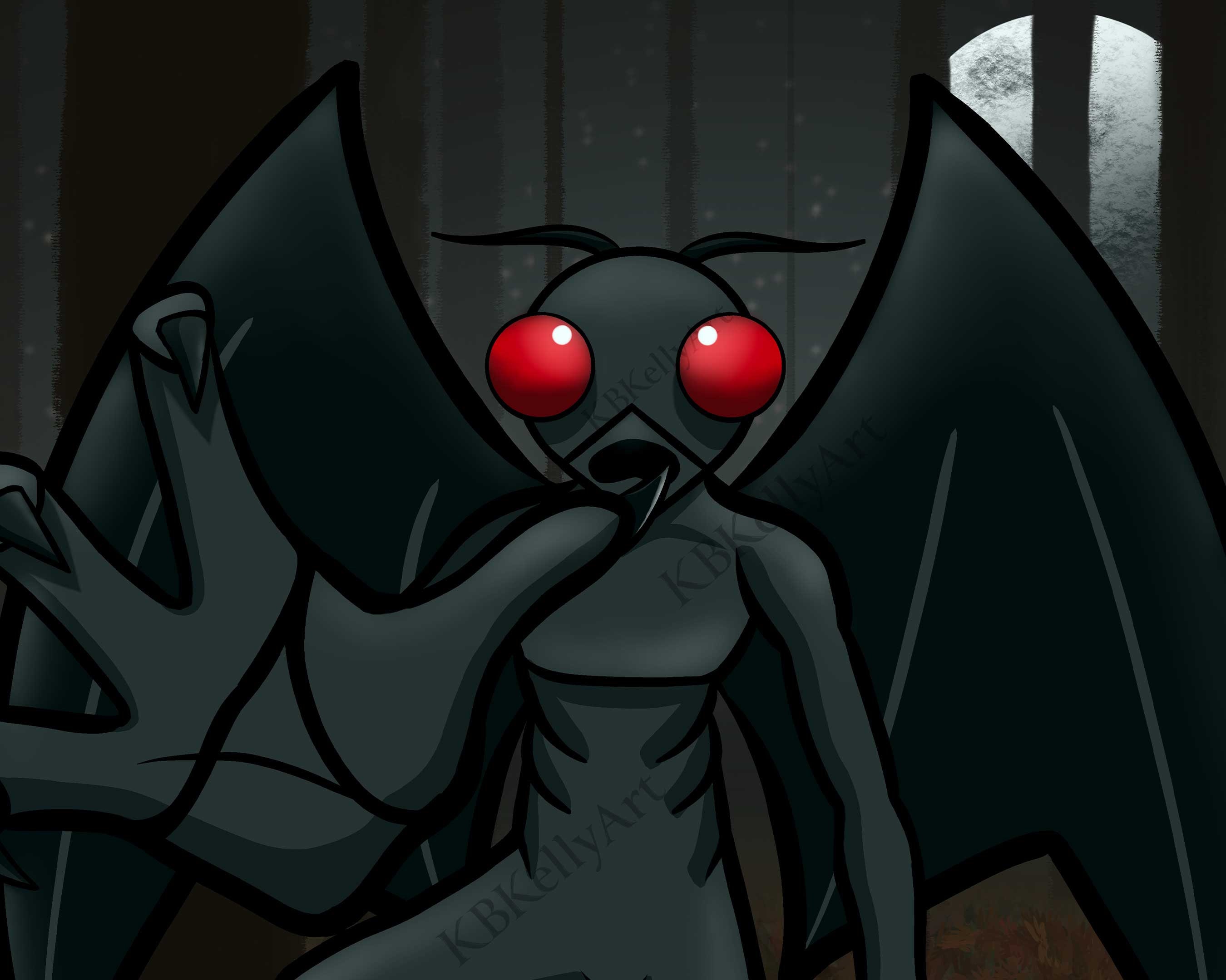 Mothman Art Print Digital Painting Cryptid Wall Art Cryptozoology Paranormal Myths Monsters ...