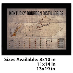 Kentucky Bourbon Distilleries Map Push Pin Map Bourbon Trail Wall Art ...