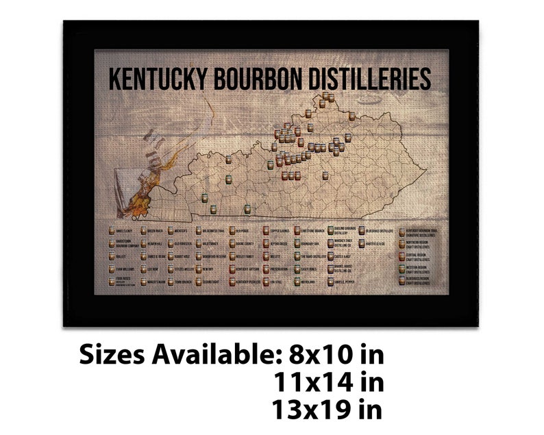 Kentucky Bourbon Distilleries Map Push Pin Map Bourbon Trail Wall Art ...
