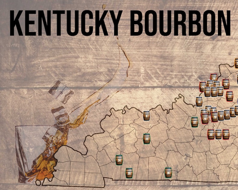 Kentucky Bourbon Distilleries Map Push Pin Map Bourbon Trail Wall Art ...