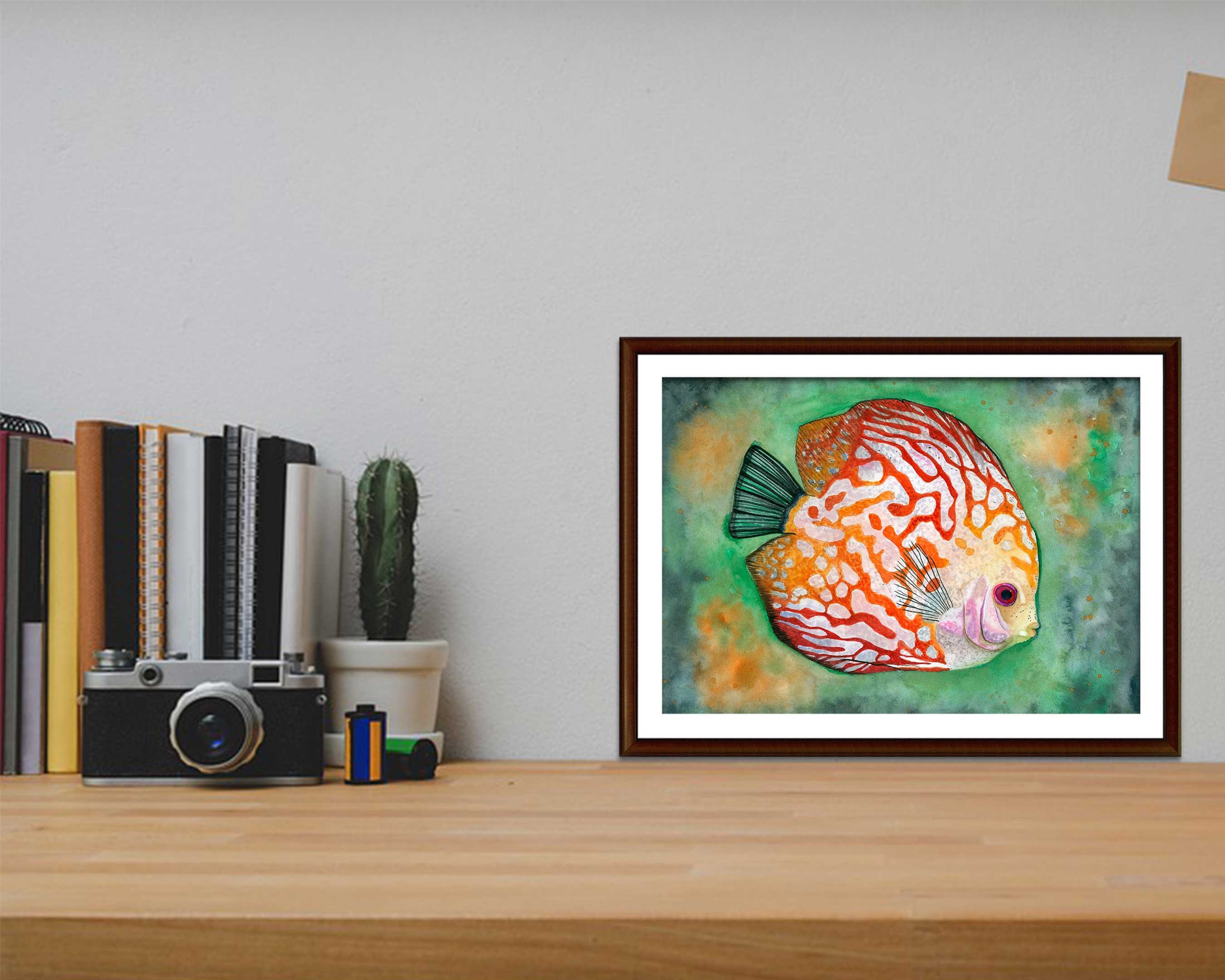 Discus Fish Watercolor Art Print, Fish Painting, Ocean Fish Art Print ...