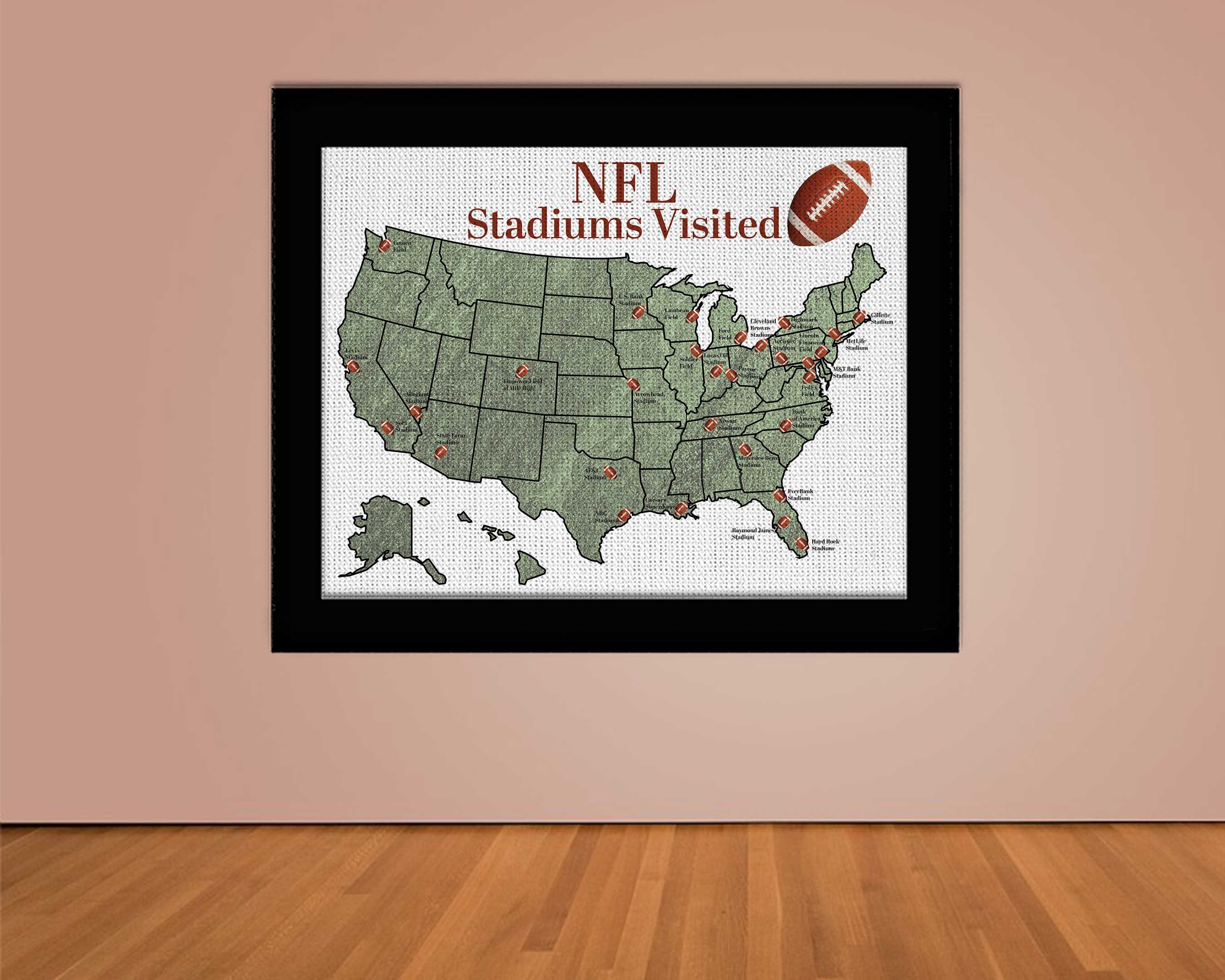 Pro Football Stadium Push Pin Map NFL Football Stadium Bucket List ...