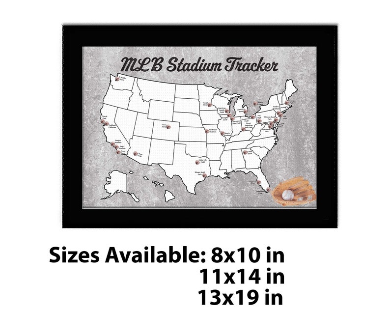 Baseball Push Pin Map Bucket List Ballpark Map MLB Poster Baseball ...