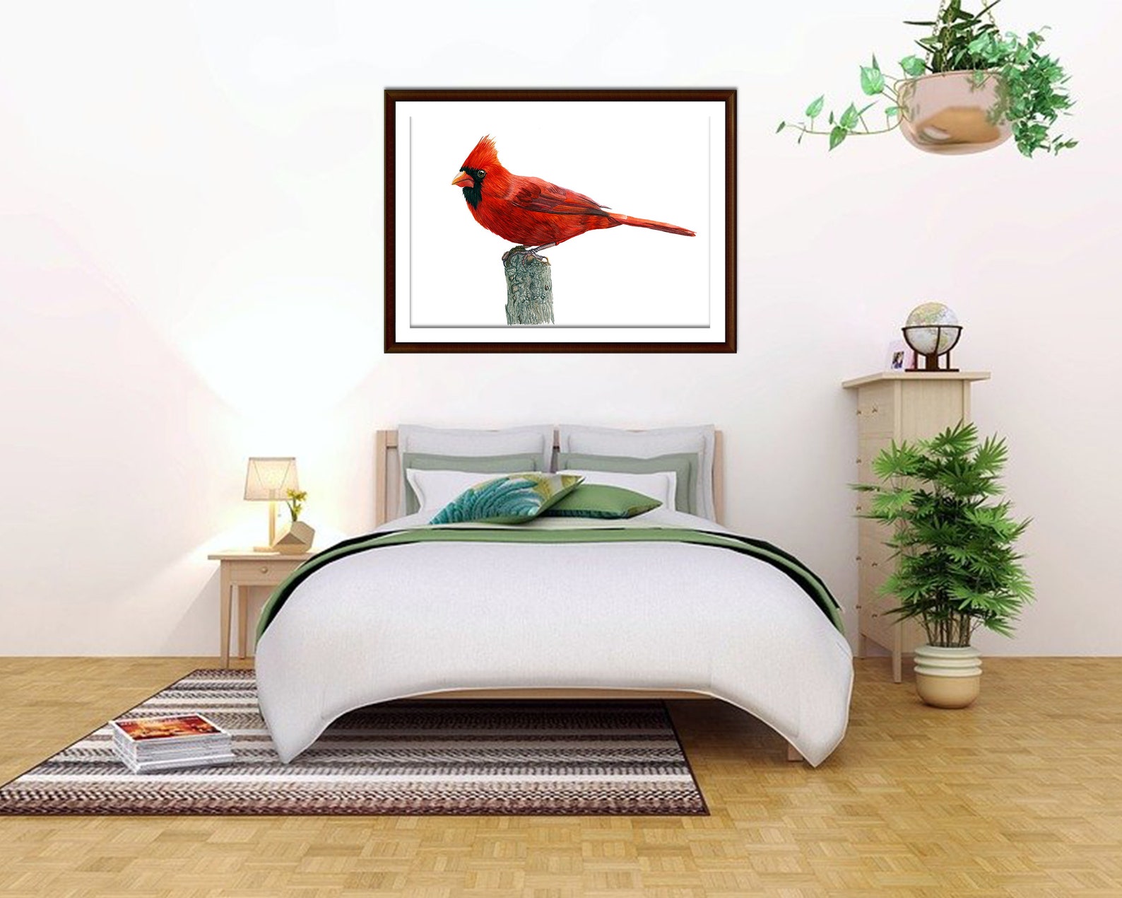 Male Cardinal Bird Watercolor Art Print, Red Cardinal Painting ...