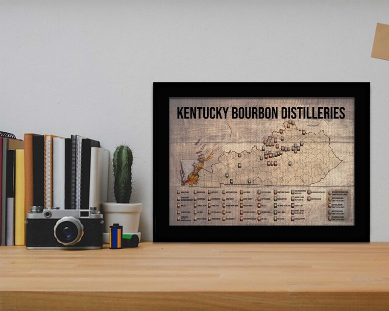 Kentucky Bourbon Distilleries Map Push Pin Map Bourbon Trail Wall Art ...