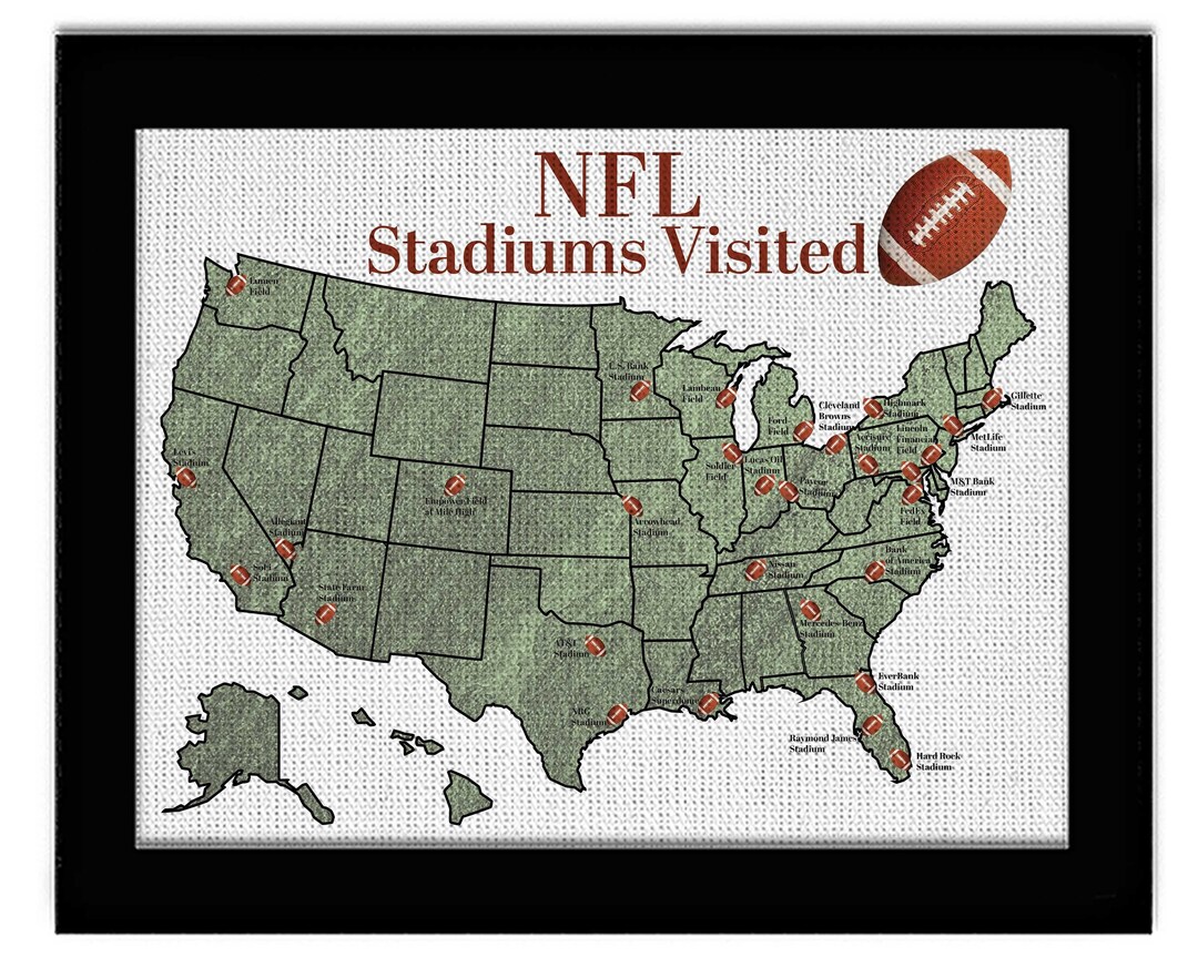 Pro Football Stadium Push Pin Map NFL Football Stadium Bucket List ...