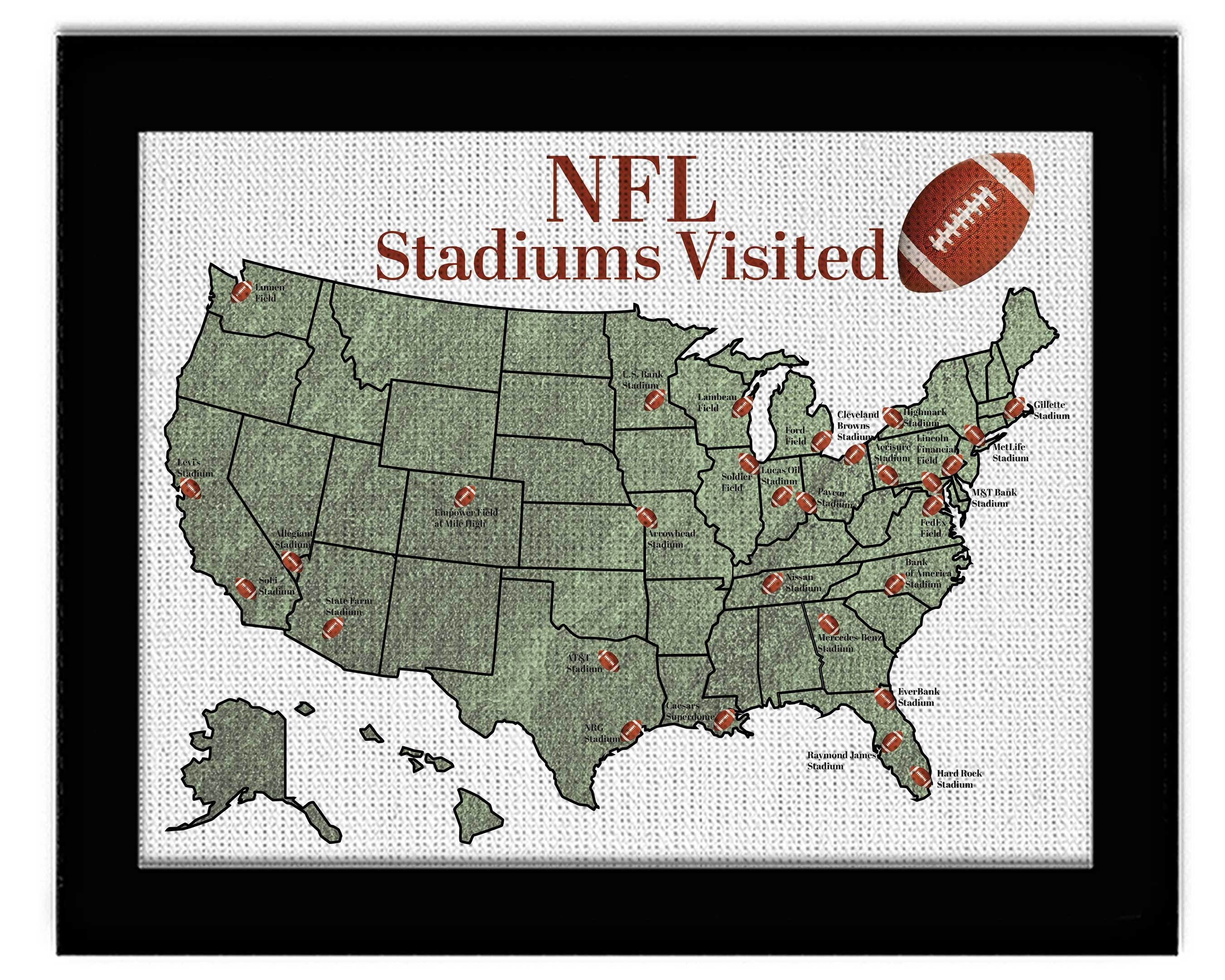 Pro Football Stadium Push Pin Map NFL Football Stadium Bucket List ...