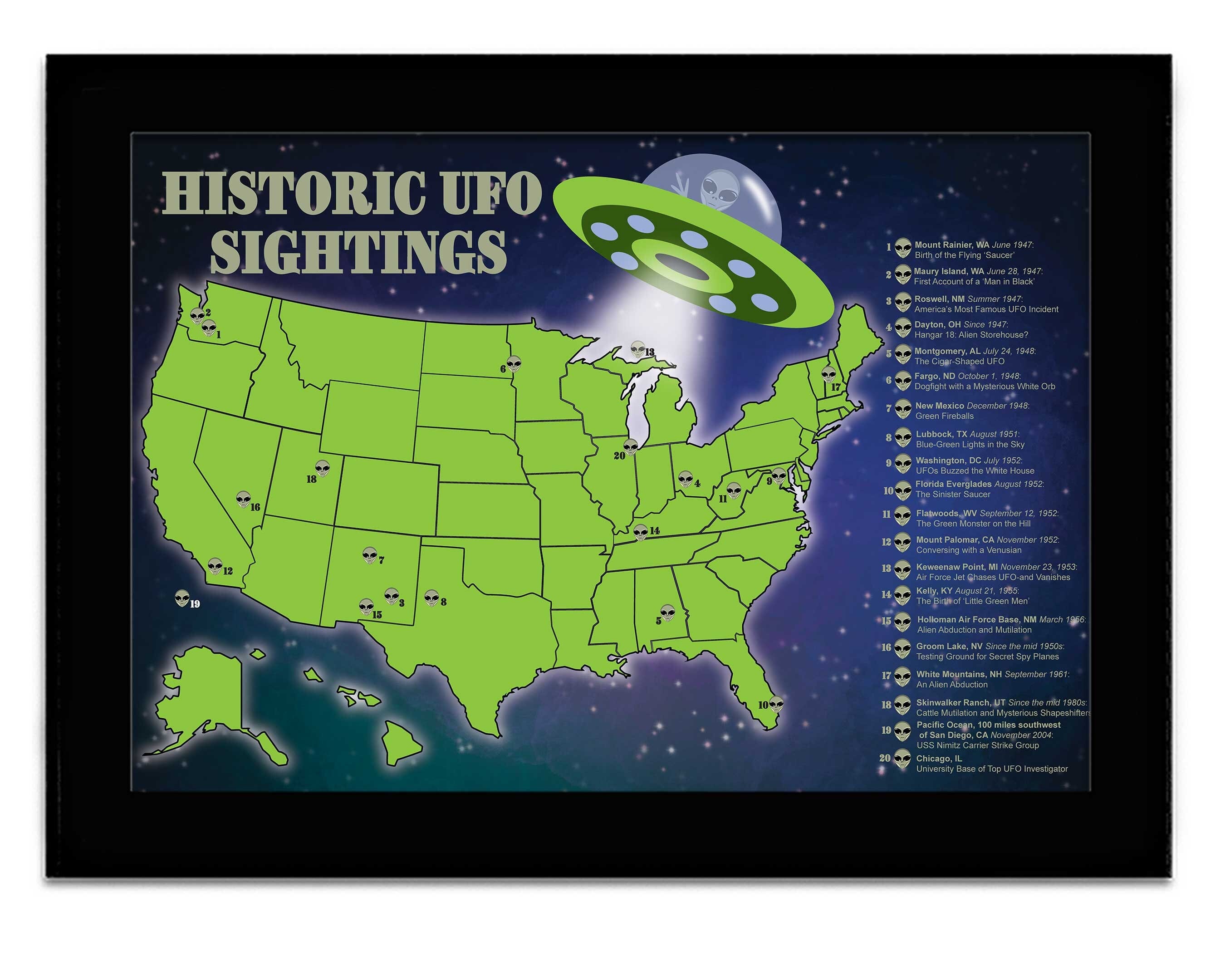 UFO Sightings Map Historic Reports UFO Alien Art Flying Saucer Cryptid ...