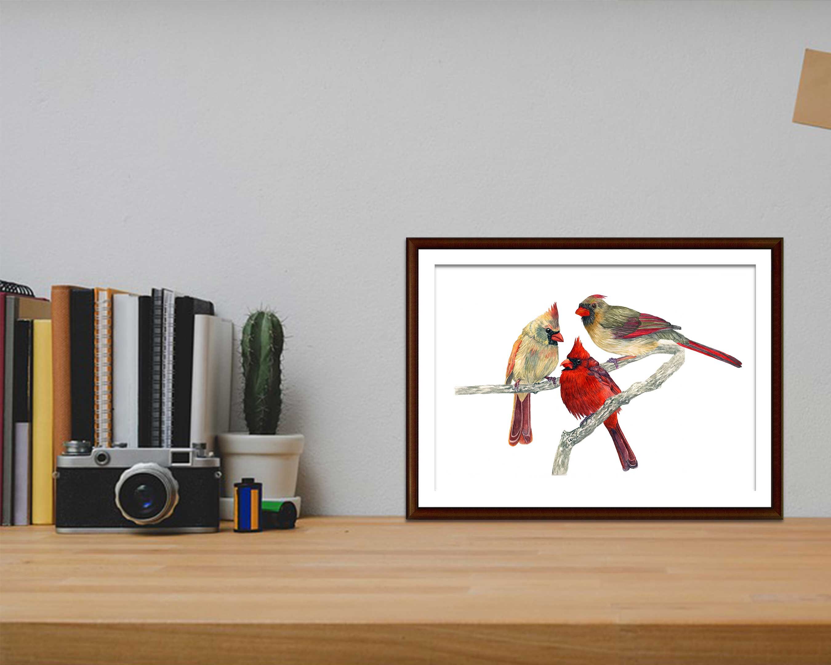 Three Cardinal Birds Watercolor Art Print, Memorial, Thinking of You ...