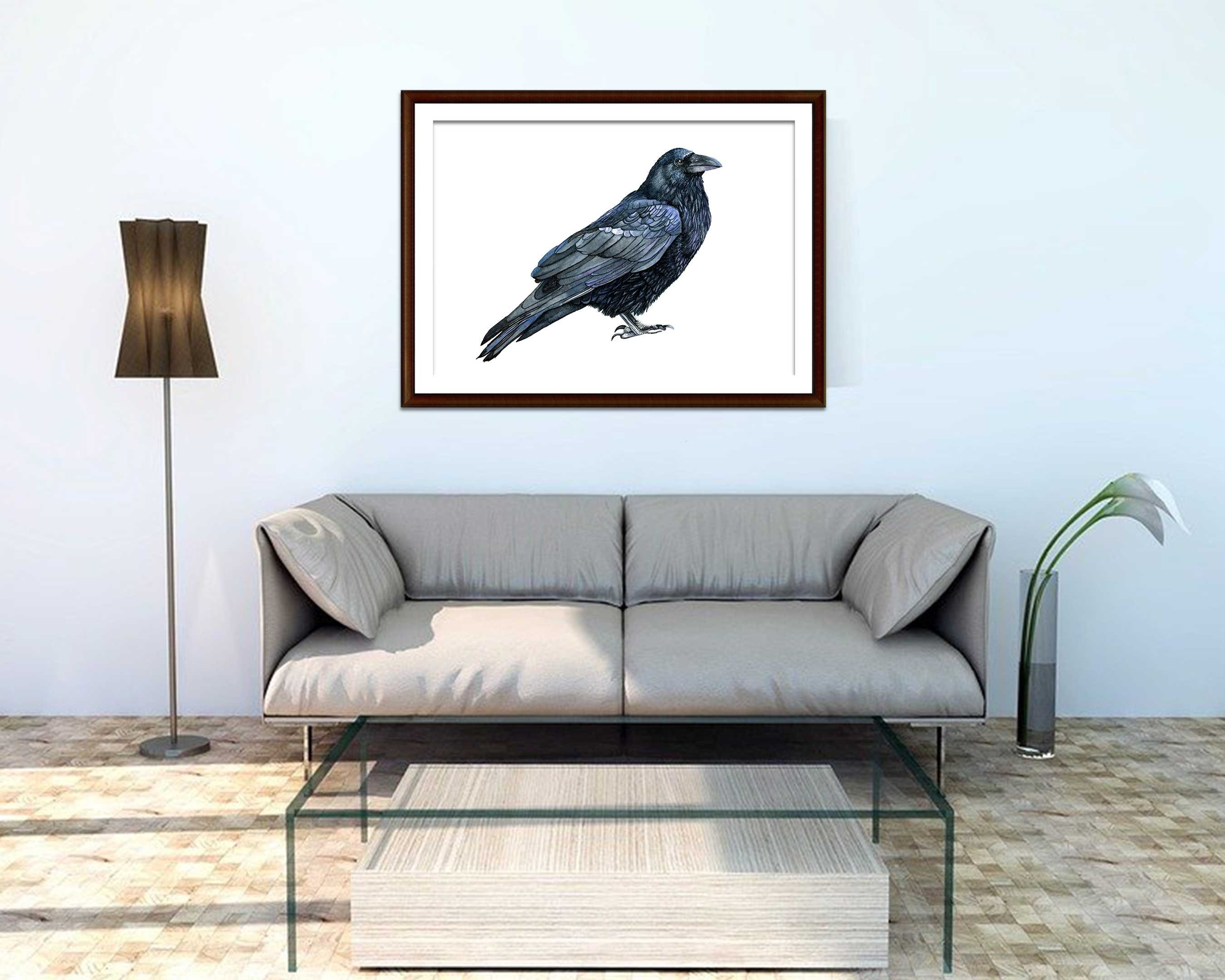 Raven Print, Raven Watercolor, Black Raven Bird Nature Print, Raven ...