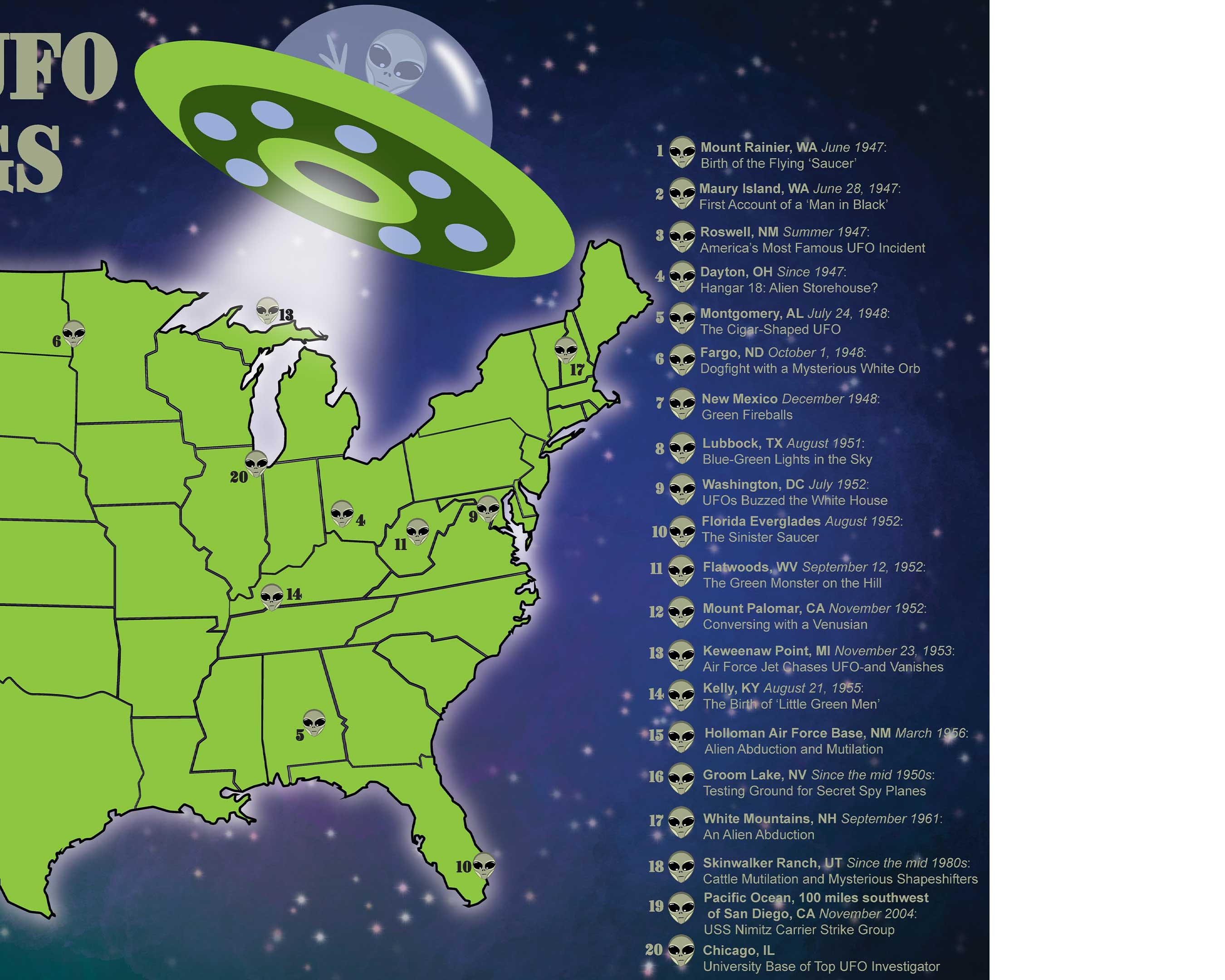 UFO Sightings Map Historic Reports UFO Alien Art Flying Saucer Cryptid ...