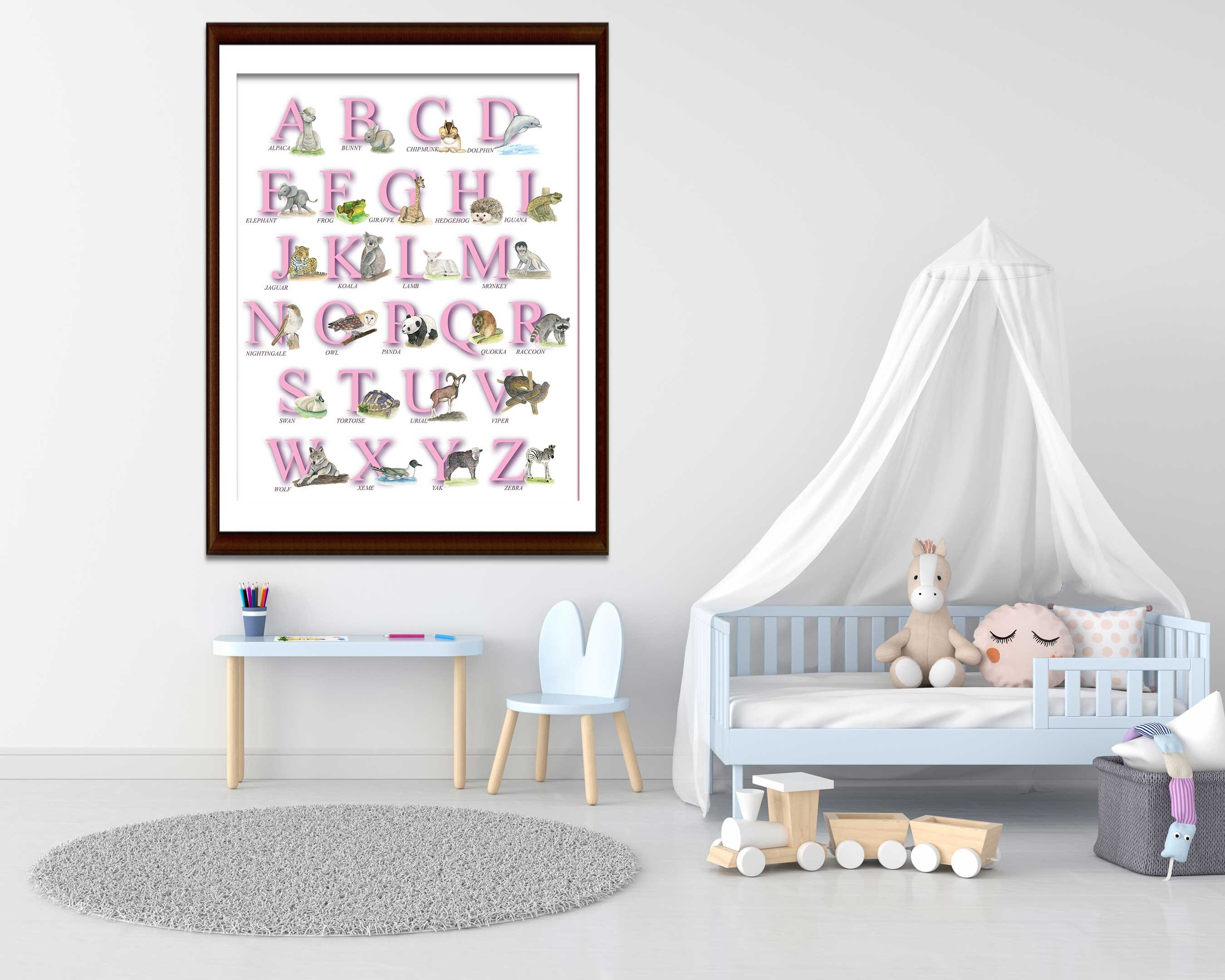 Watercolor Animal Alphabet Poster, Baby Animal Alphabet Print, Nursery ...