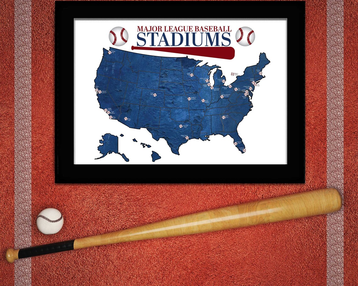 Major League Baseball Stadium Map MLB Push Pin Map Ballpark Stadium ...