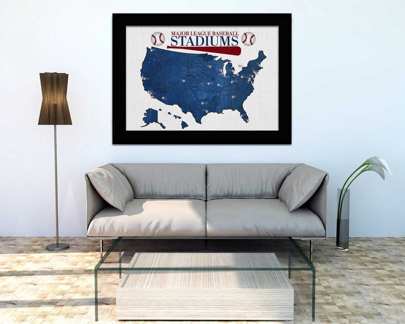 Major League Baseball Stadium Map MLB Push Pin Map Ballpark Stadium ...