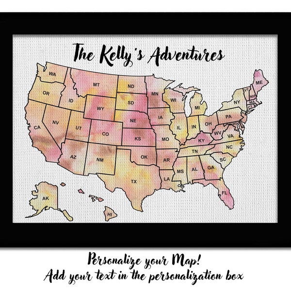 Watercolor Map of Us - Etsy