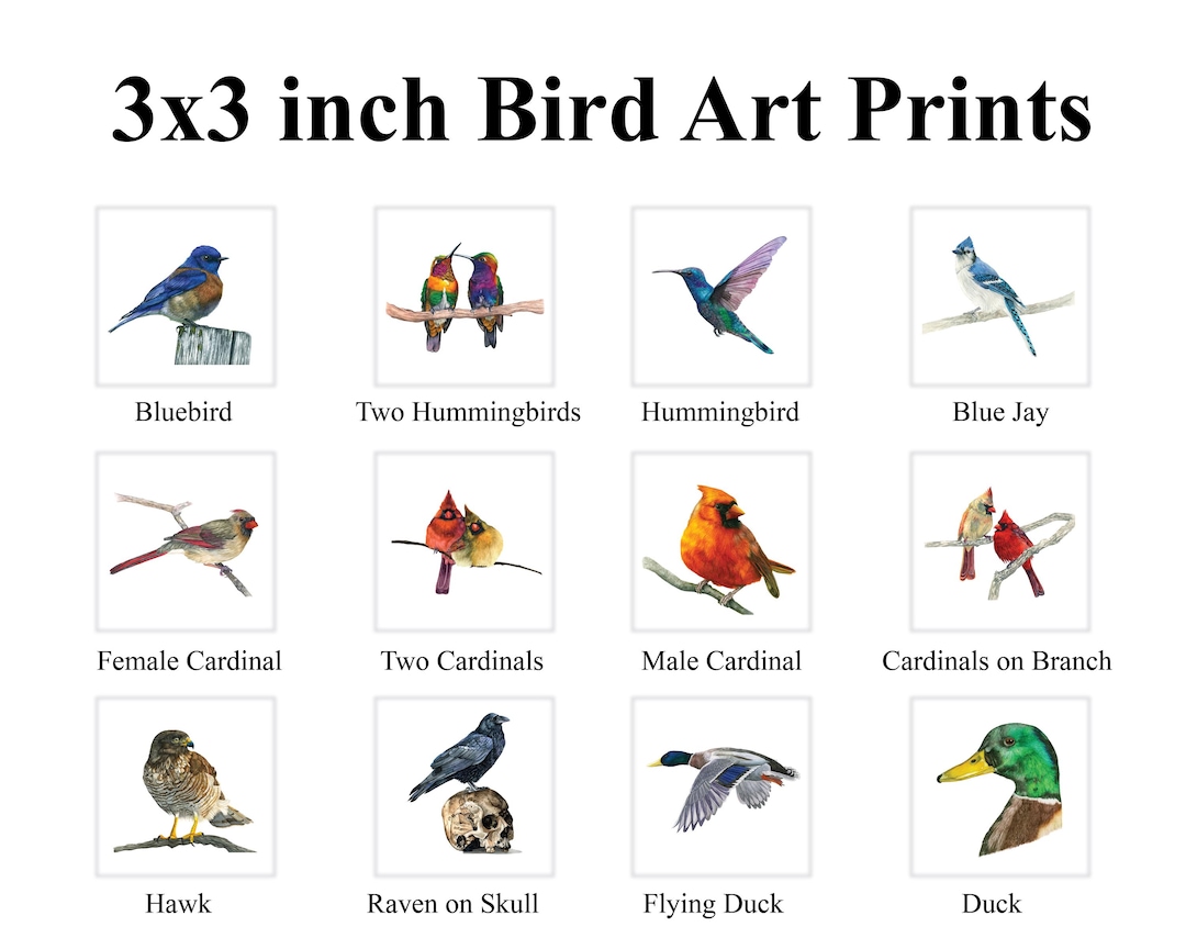 Mini Bird Art Print Miniature Watercolor Tiny Painting Cute Little ...