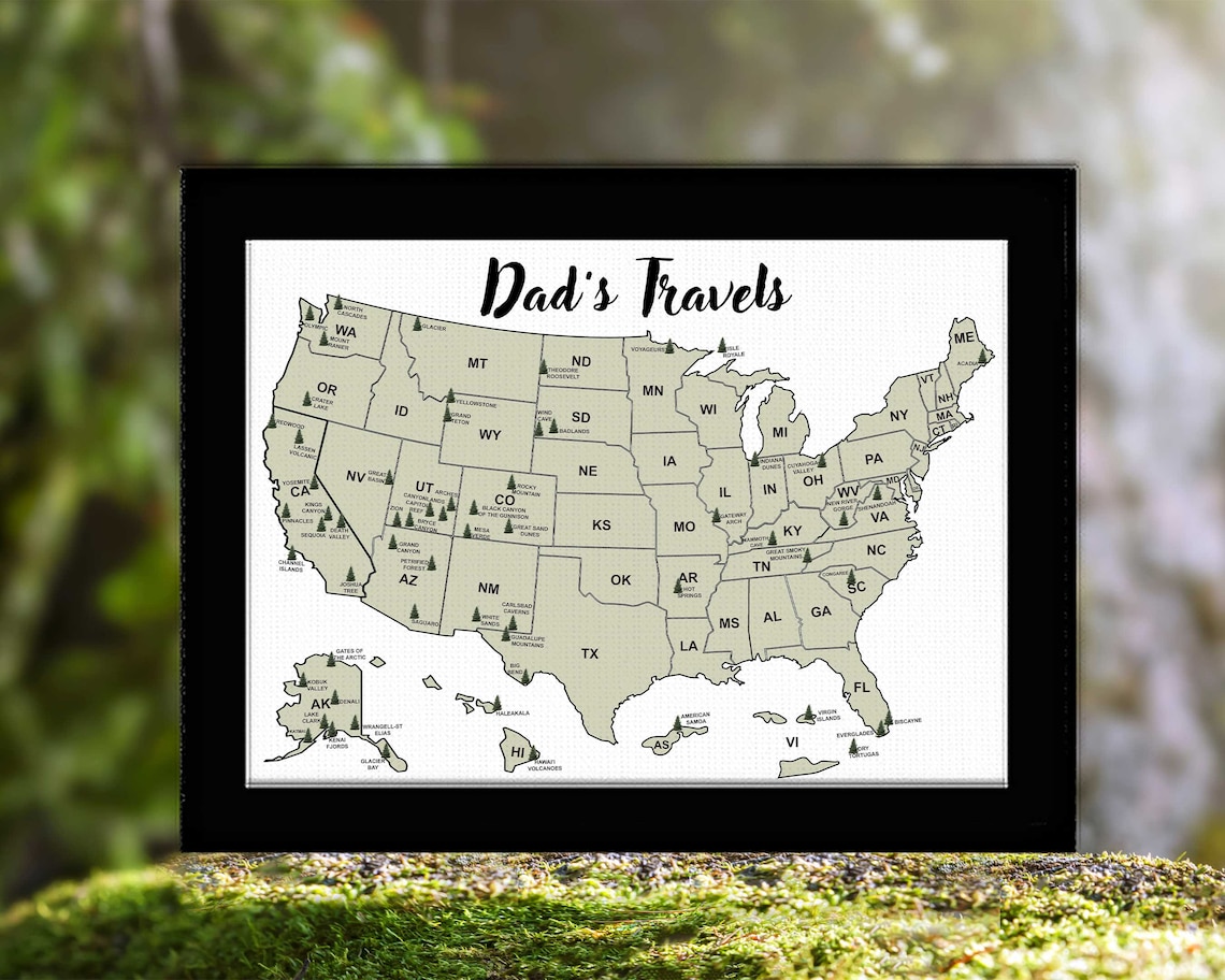 National Parks Travel Map Custom Push Pin Map USA Travel Map Gift for ...