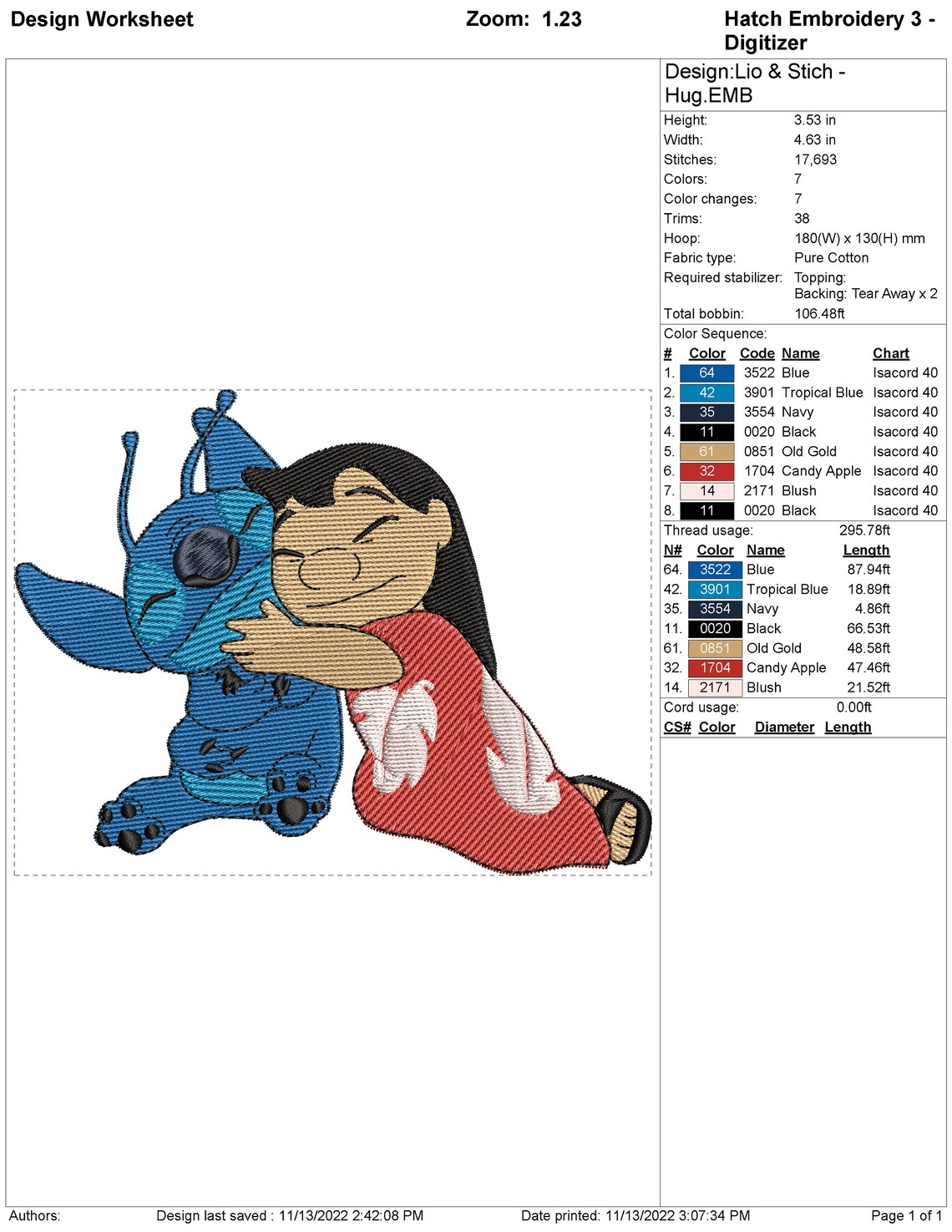 Lilo and Stitch Embroidery Design, Cute Lilo and Stitch Hugging ...