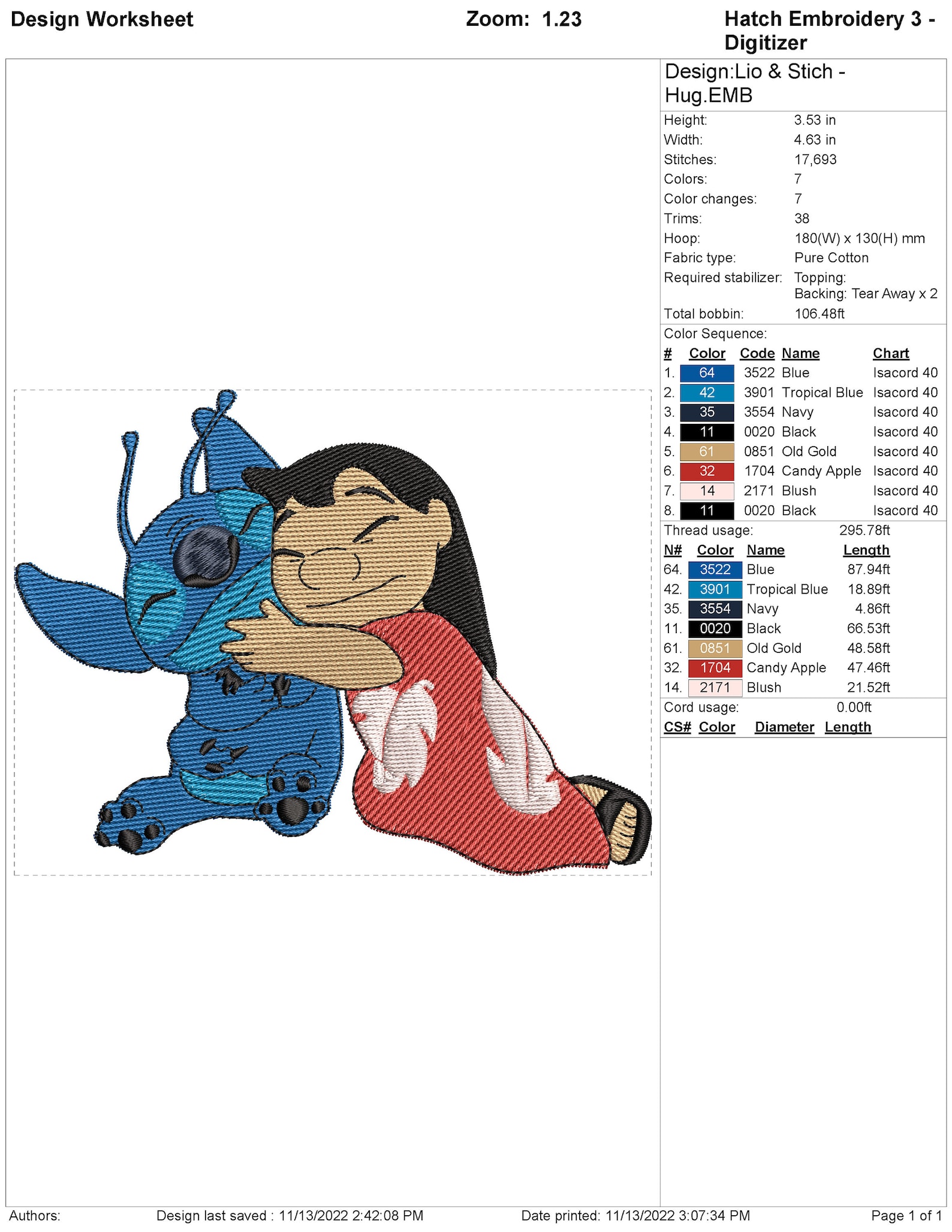 Lilo and Stitch Embroidery Design, Cute Lilo and Stitch Hugging ...