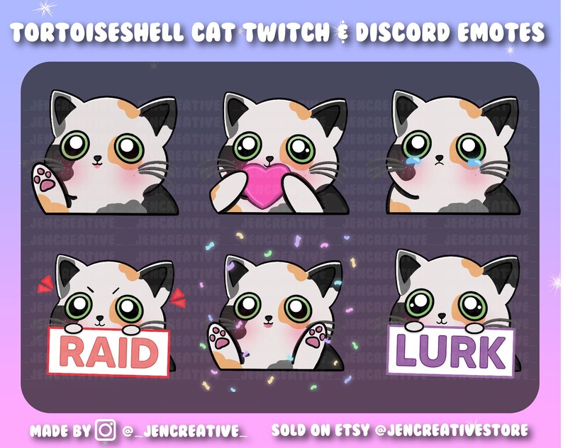 6 Tortoiseshell Cat Emotes Twitch Discord Youtube 6 Ready - Etsy