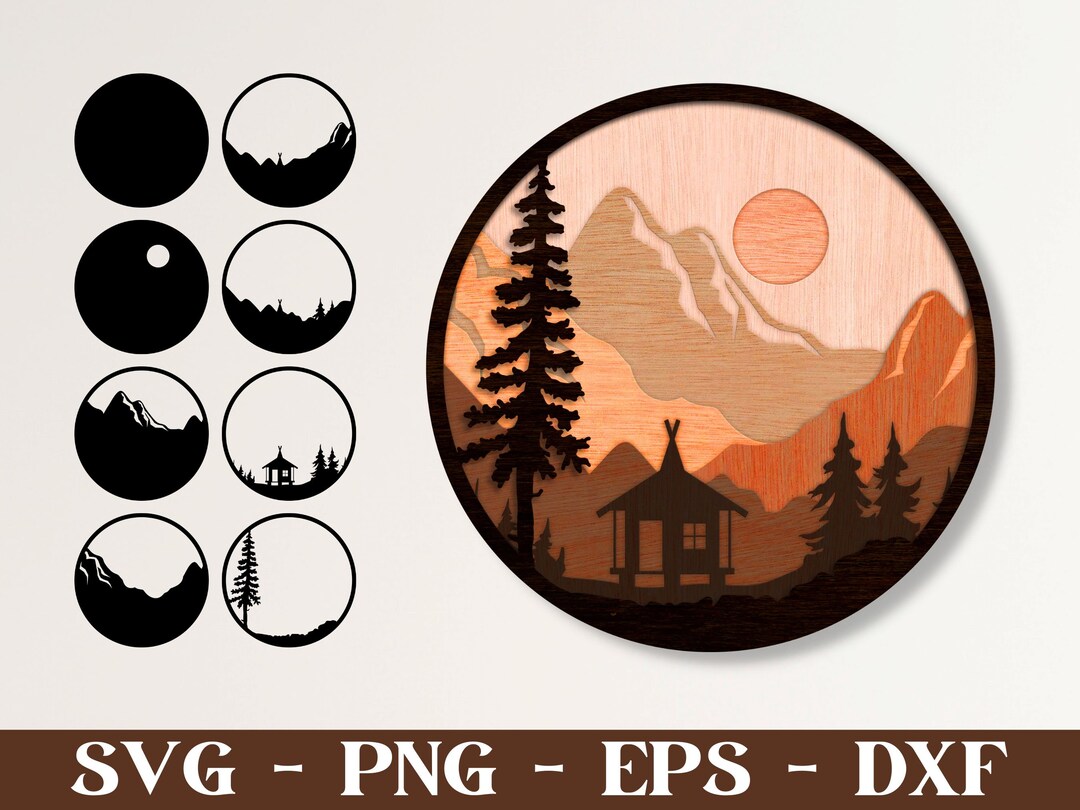 Layered Mountain Scene SVG Cut File for Laser Cutting and Cricut, Cnc ...